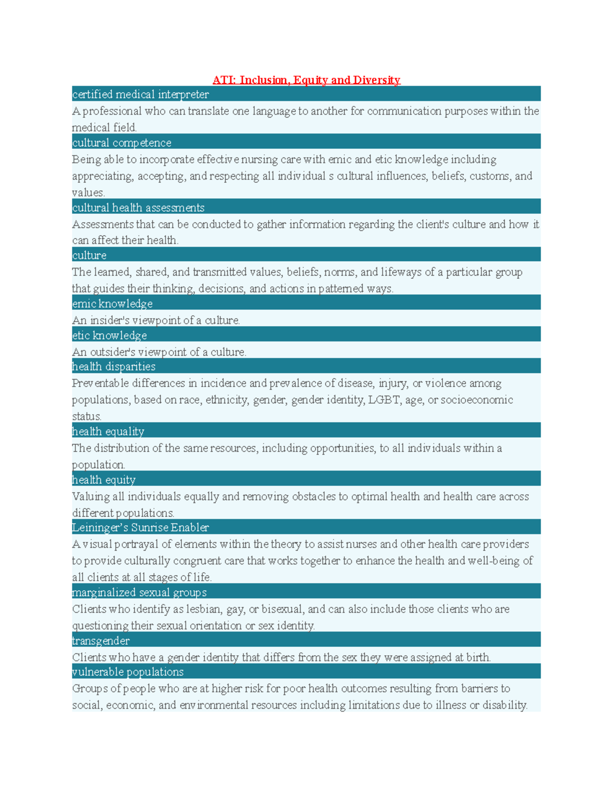 Cluster 4 and 5 ati terms - ATI: Inclusion, Equity and Diversity ...