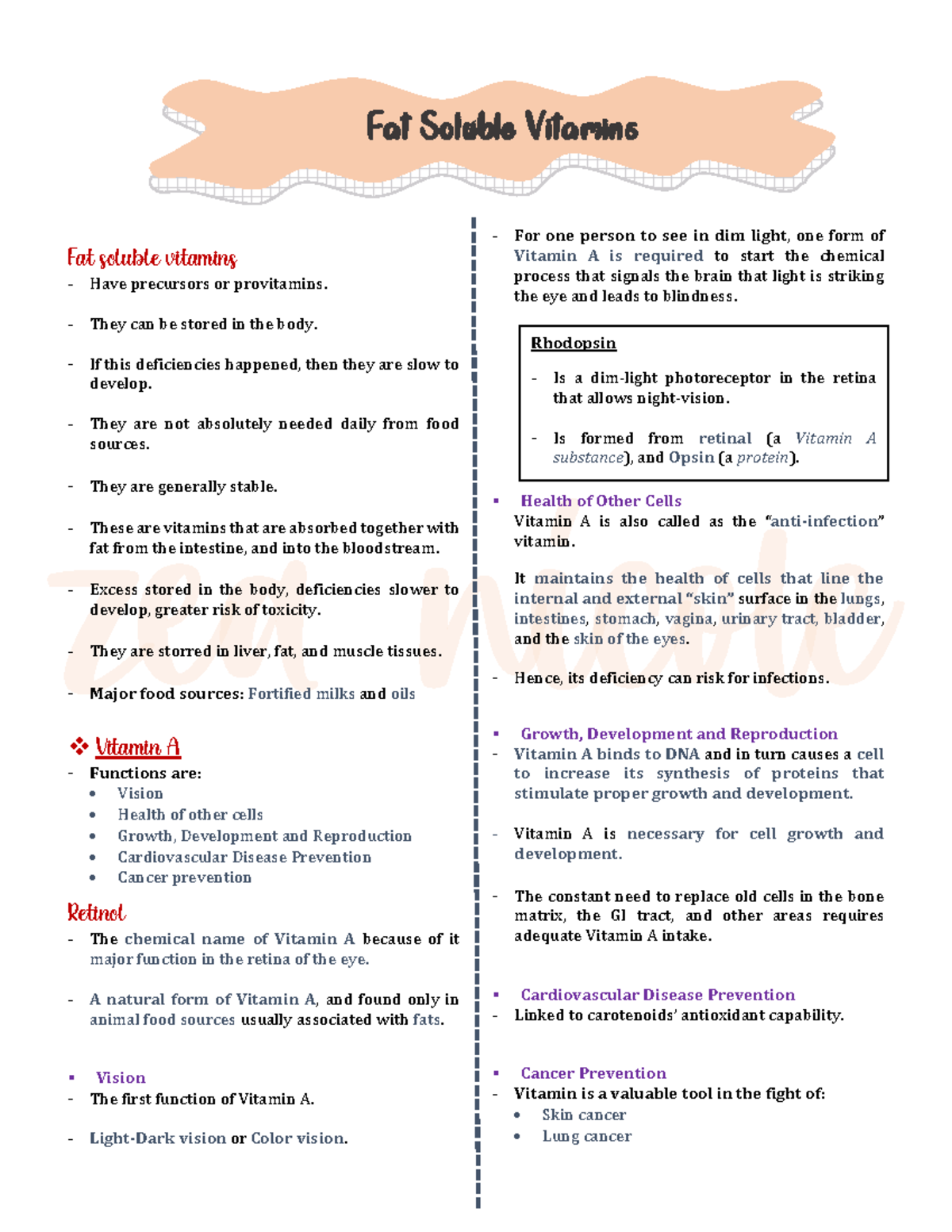 Fat Soluble Vitamins - Lecture notes 1 - Fat Soluble Vitamins Fat ...