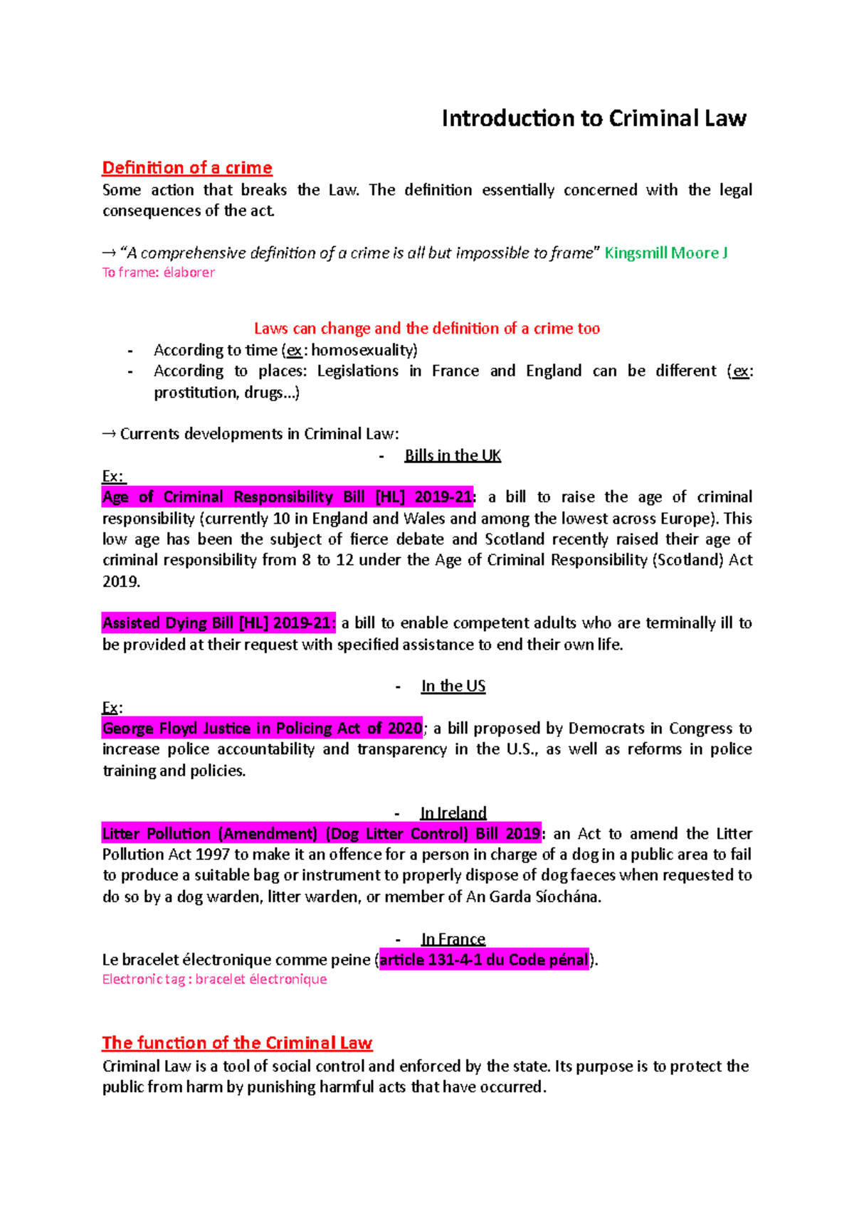 Introduction to Criminal Law - Introduction to Criminal Law Definition of a crime Some action ...