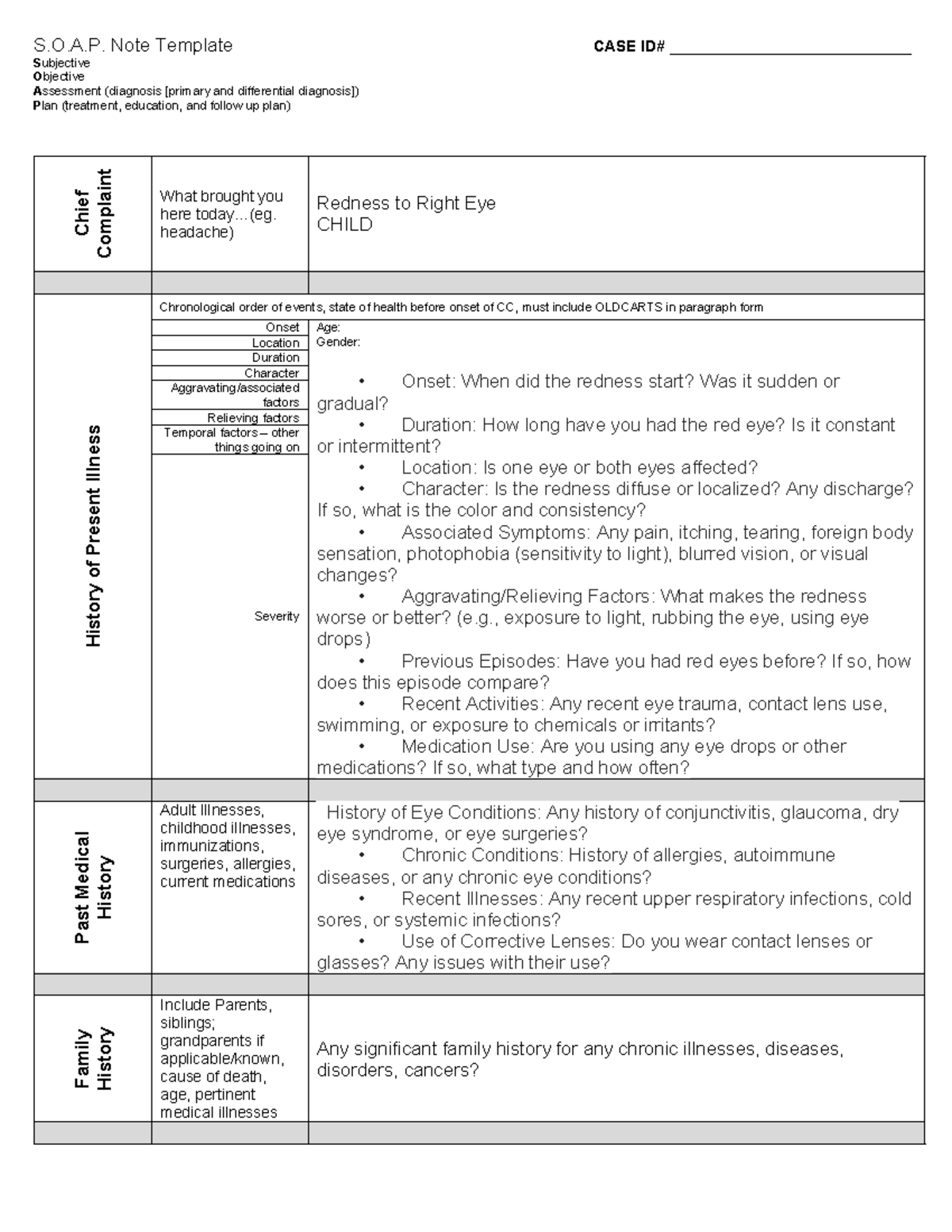 Exam 3 - Eye - SOAP NOTE - S.O.A. Note Template CASE ID ...