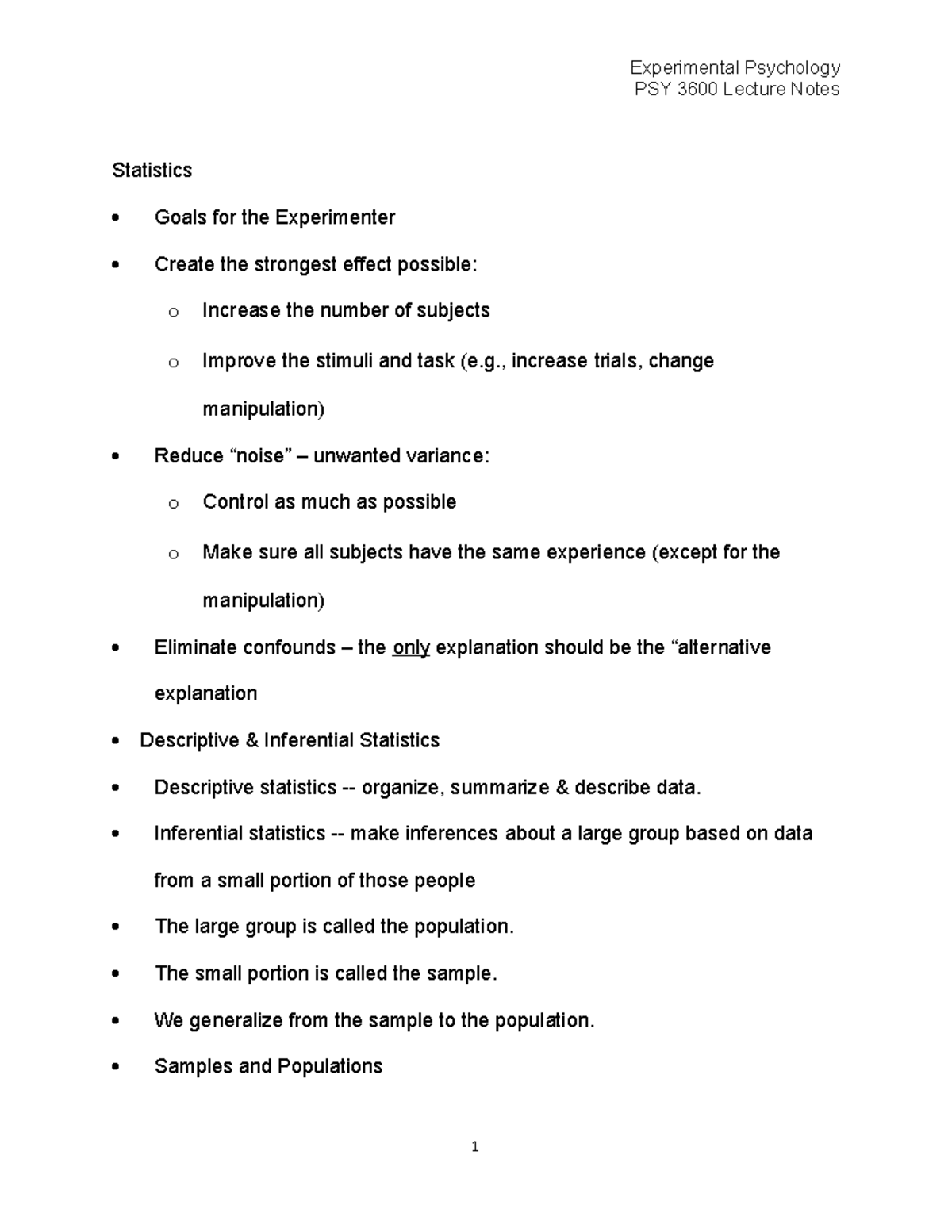2021 PSYC 3600 Experimental Psychology Lecture Notes Statistics ...
