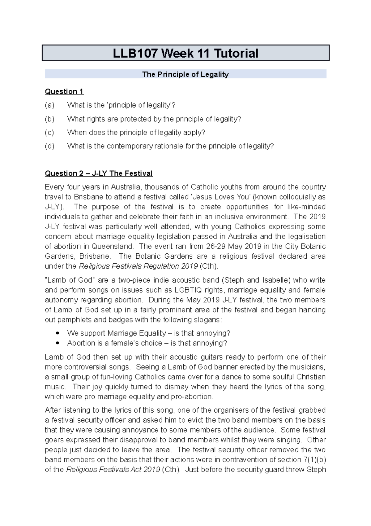 LLB107 Week 11 Tutorial 8 Principle of Legality - LLB107 Week 11 Tutorial The Principle of ...