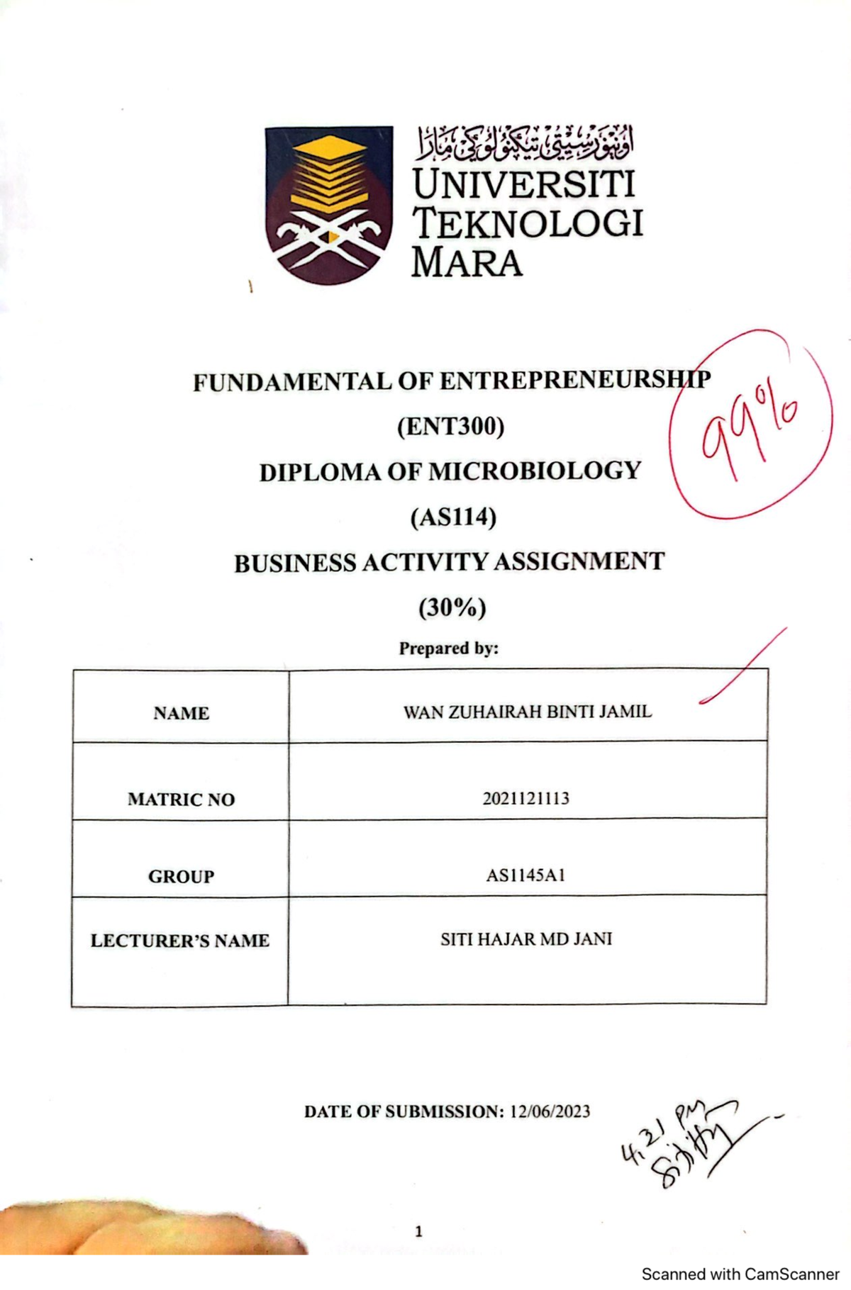 Example ent assignment 1 - Diploma in Food Technology - Studocu