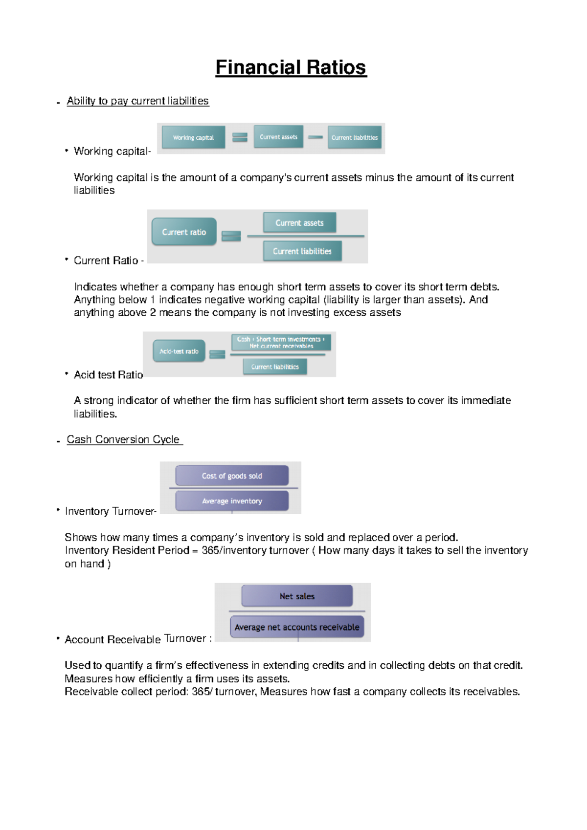FA ratio summary - Lecture notes 1-3 - Financial Ratios - Ability to ...
