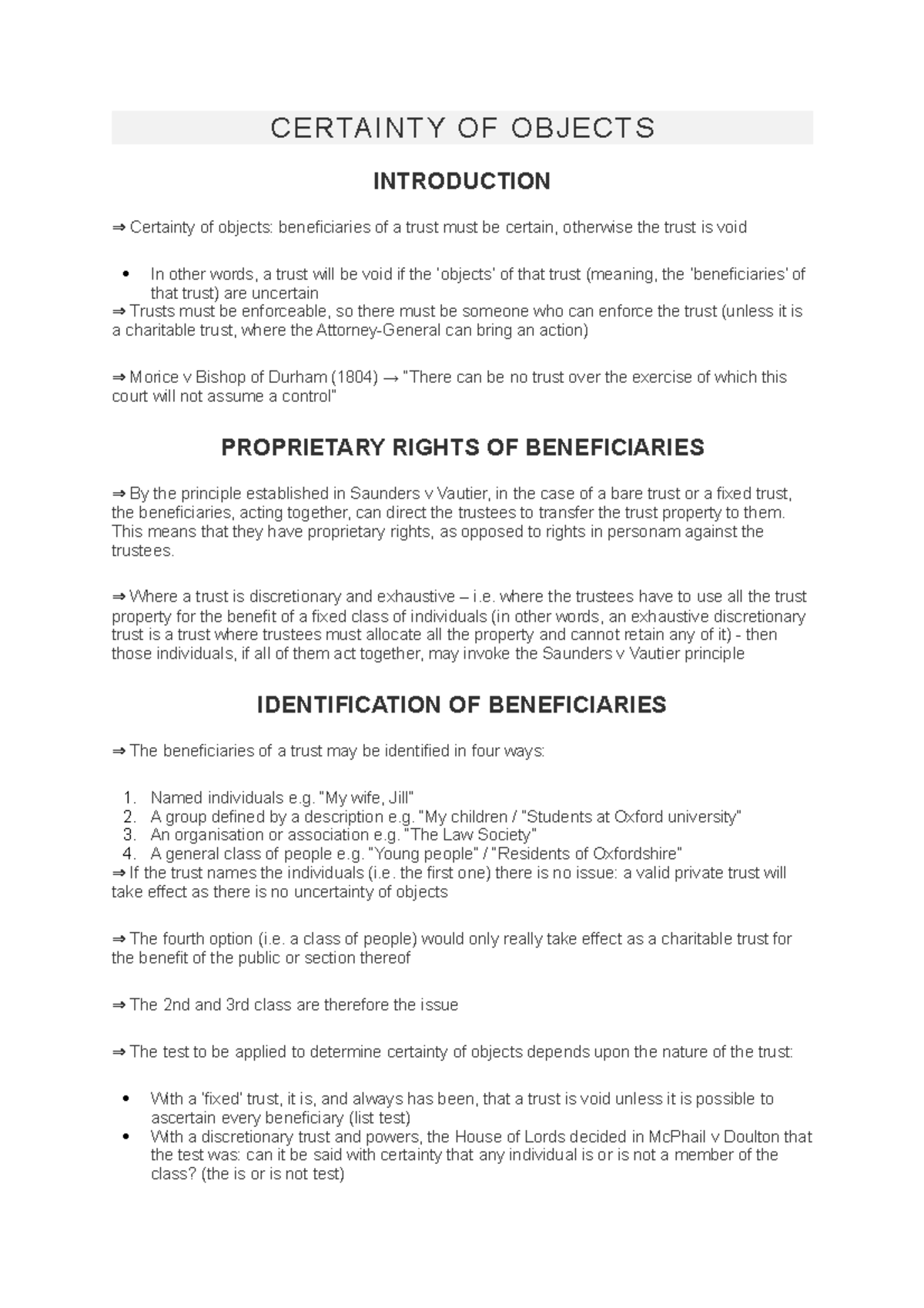 Certainty OF Objects - How to estabish certainty of objects in Trust - CERTAINTY OF OBJECTS ...