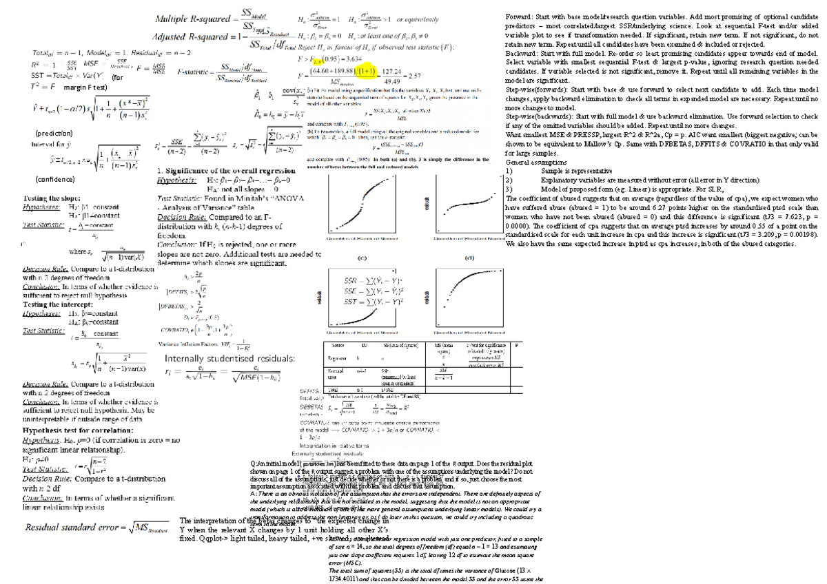 Stat2008 cheatsheet - Forward: Start with base question variables. Add ...