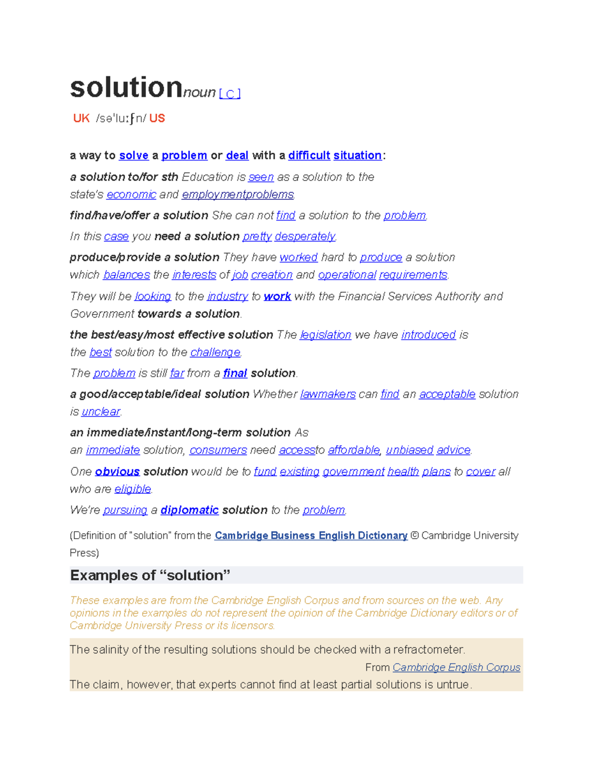 Expression to present a solution - solution noun [ C ] UK /sə luˈ ːʃən ...