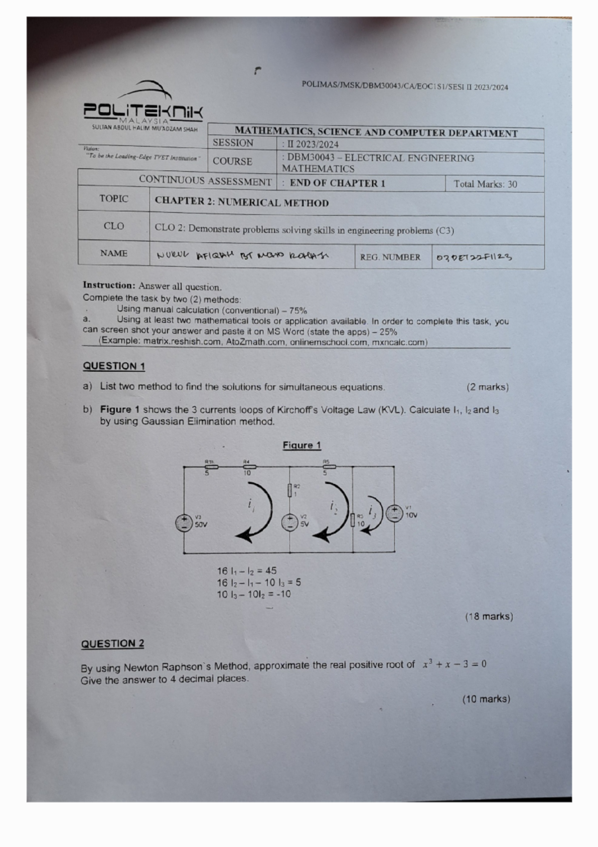 [ Afiqah DET4D F1123] EOC 1 MATH 240321 165308 - Electrical Technology ...