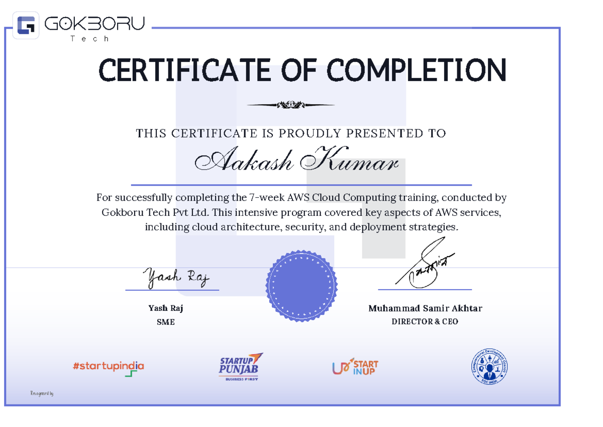 Aakash Kumar - Summary Cloud Computing - CERTIFICATE OF COMPLETION THIS CERTIFICATE IS PROUDLY ...
