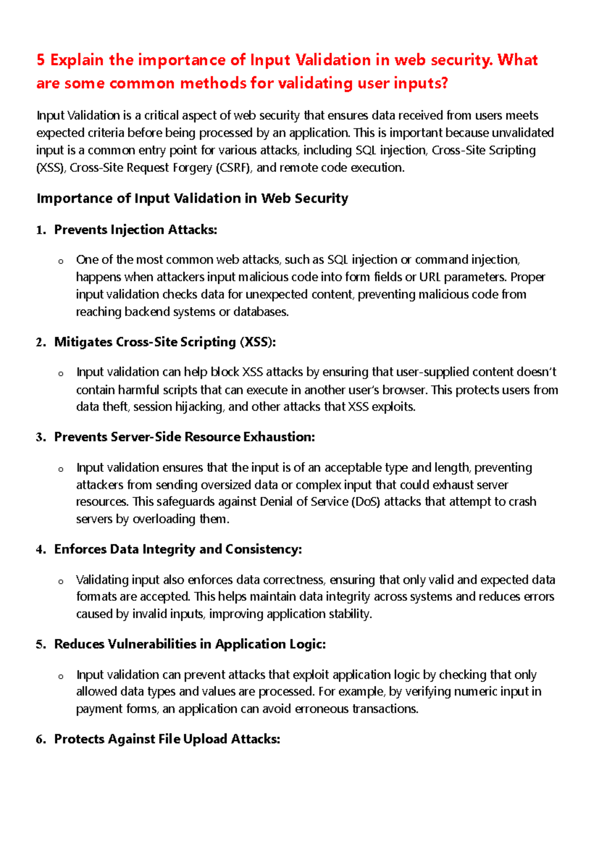 SCT Unit-3 Q&A important - 5 Explain the importance of Input Validation in web security. What ...