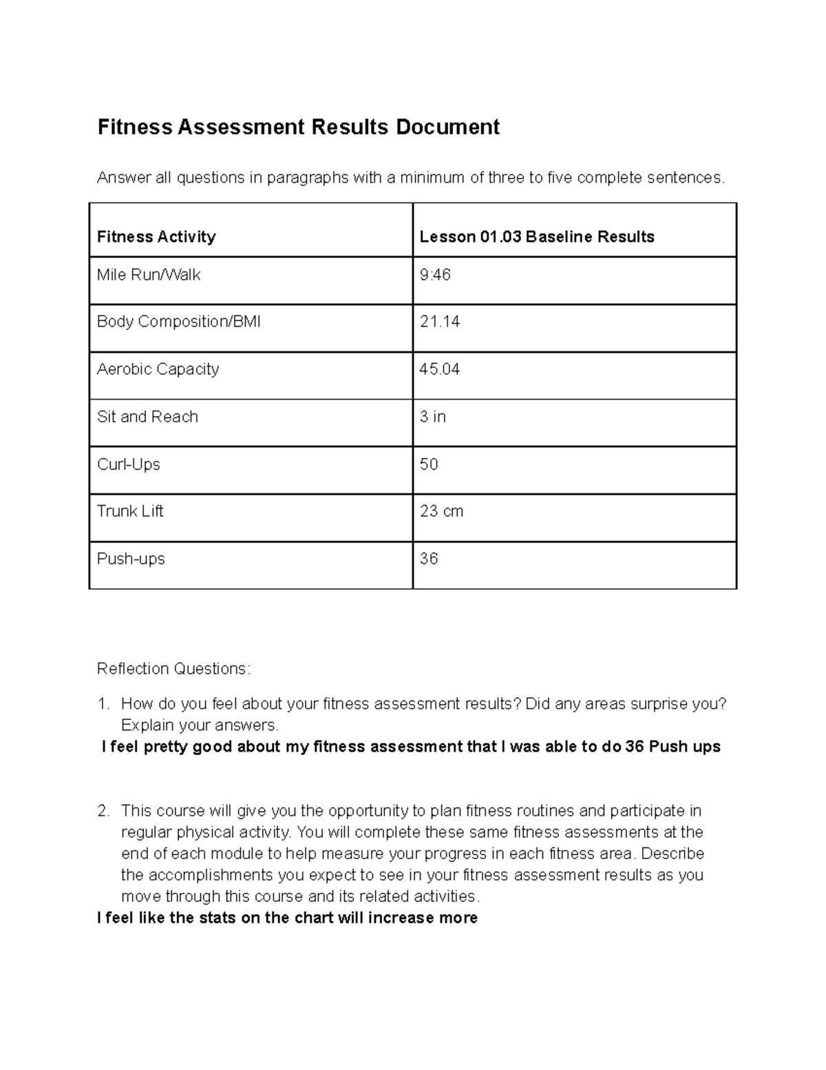 Fitness Assessment Results DOCUMENT for hope - Fitness Assessment ...