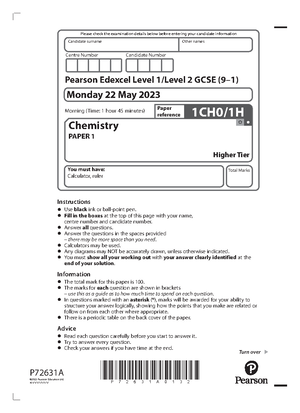 CHEMISTRY 2023 GSCE PAPER 1 - JUN2384621H01 IB/M/Jun23/E15 8462/1H For ...