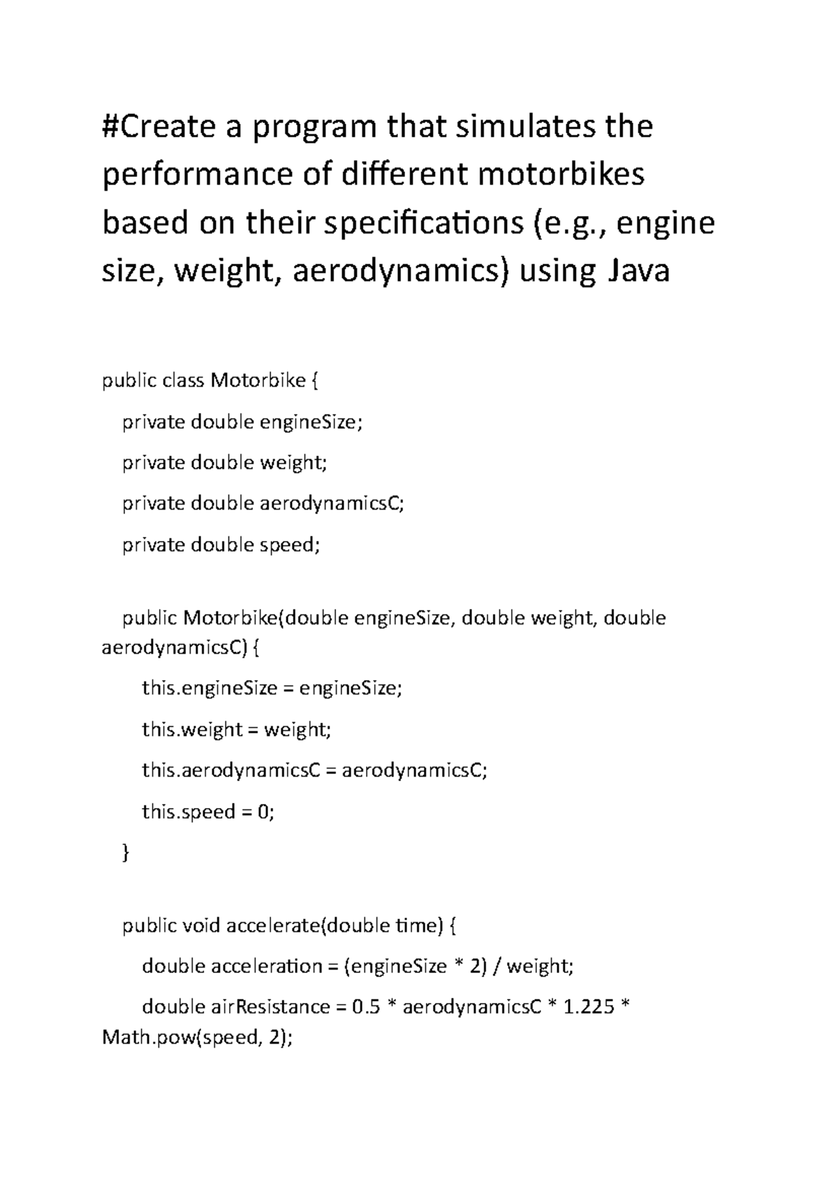 Motorbikes based on their specifications-java - #Create a program that ...