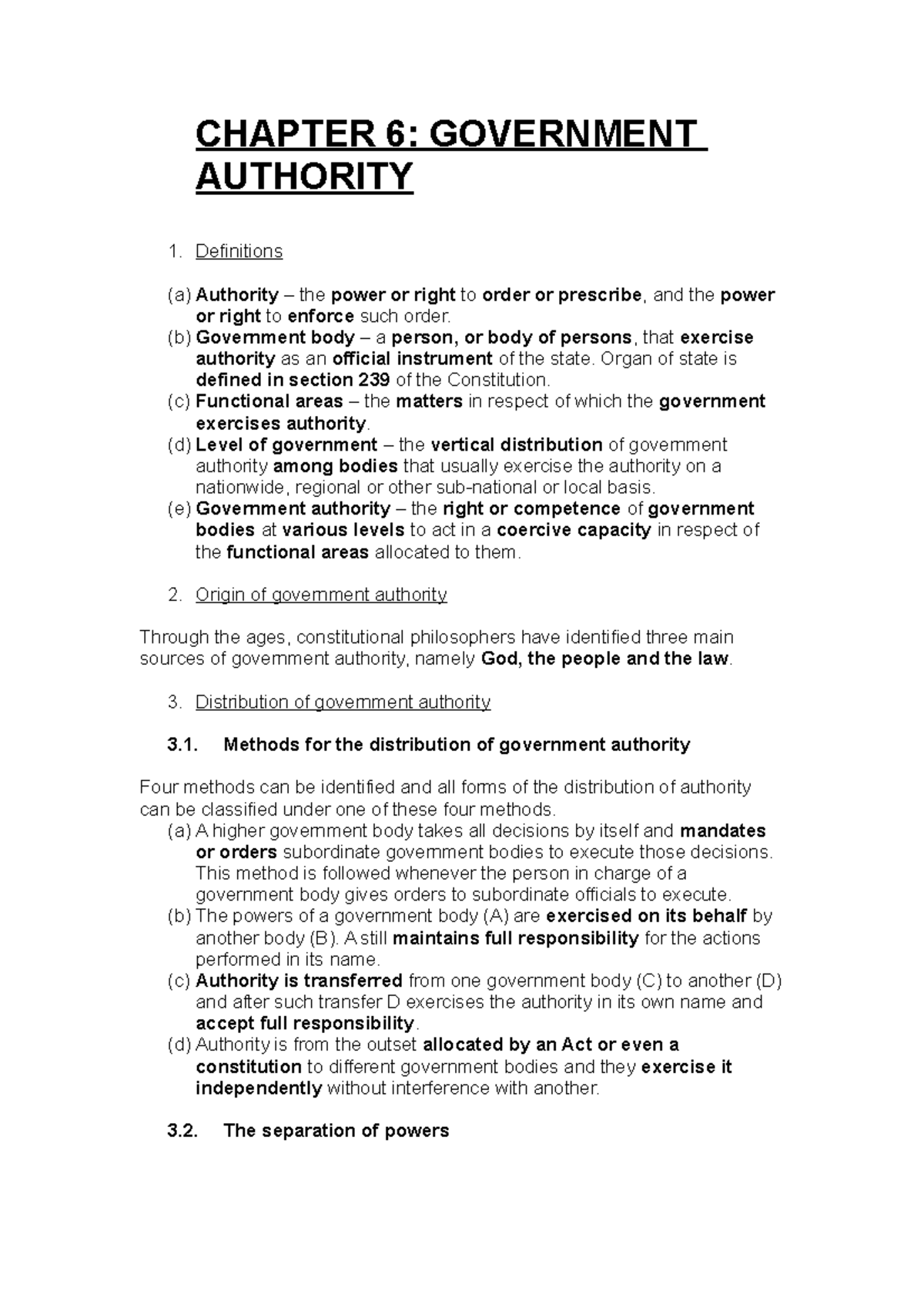 Chapter 6 - Summary notes - CHAPTER 6: GOVERNMENT AUTHORITY Definitions ...