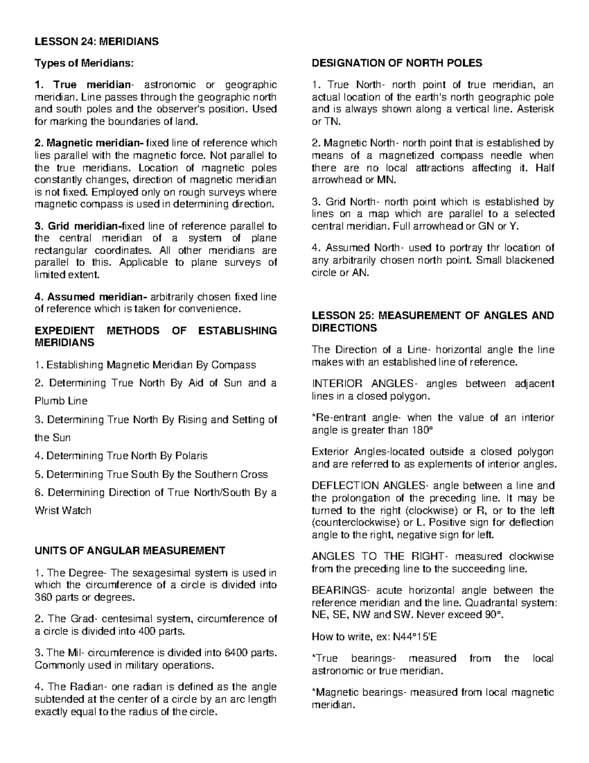 Surveying Lesson 24 Summary - LESSON 24: MERIDIANS Types of Meridians ...