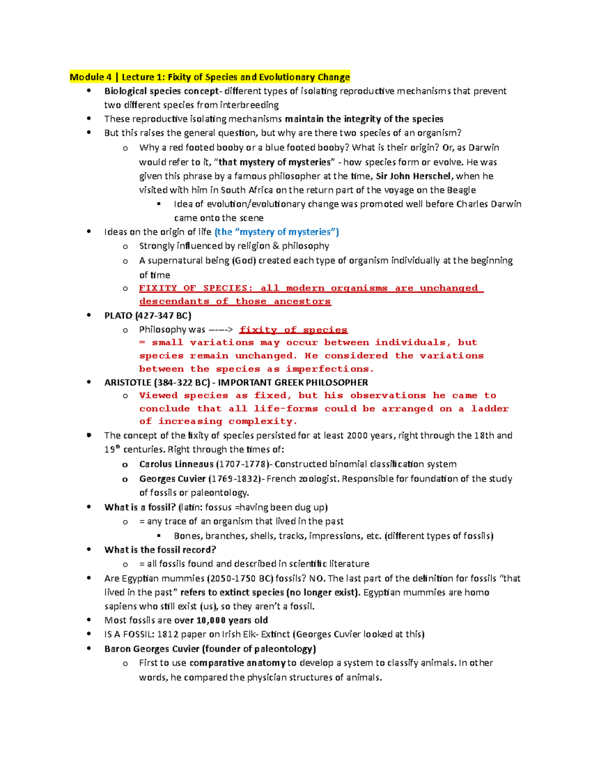 Bio 121 Module 4 extra lecture notes - Module 4 | Lecture 1: Fixity of ...