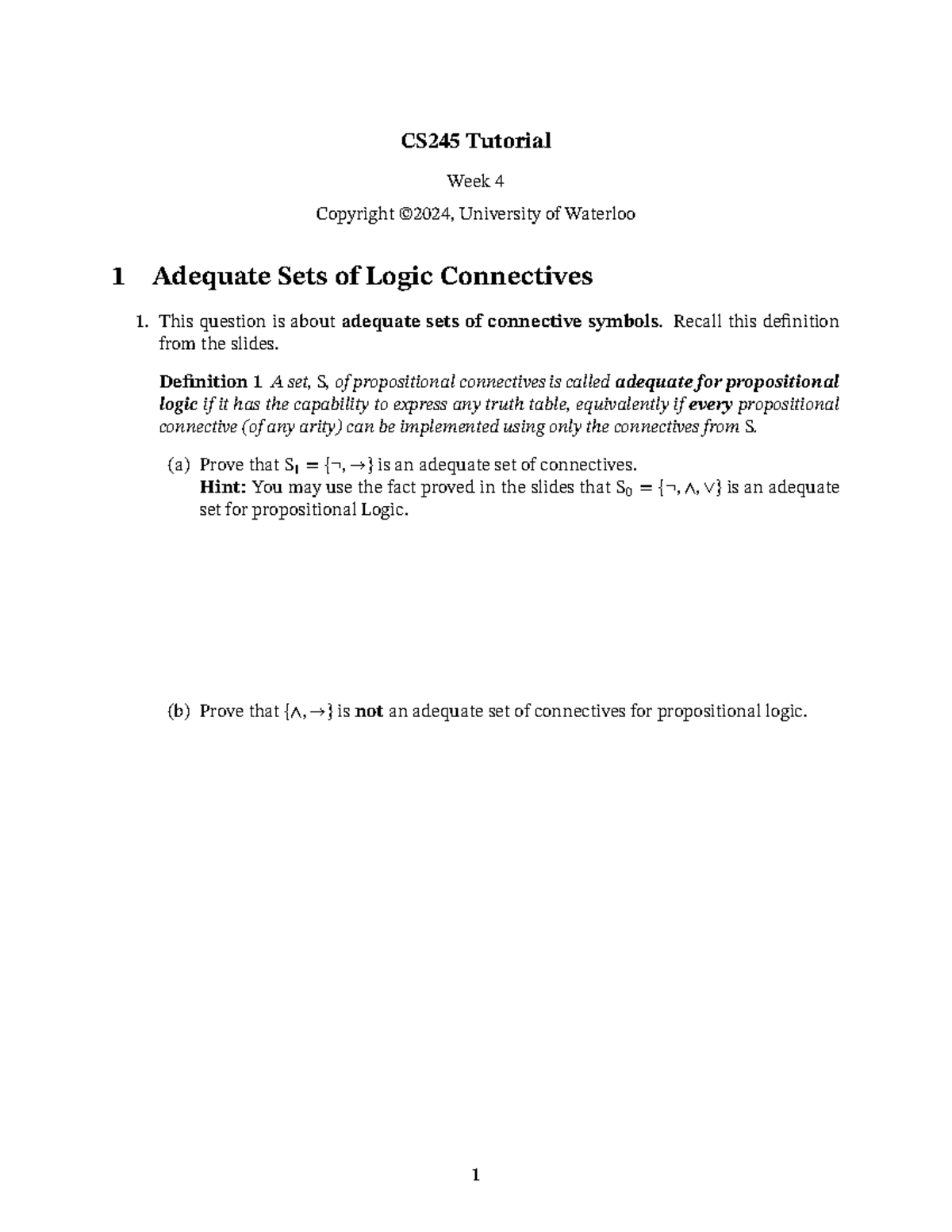 CS245 F24 T04 blank - practice - CS245 Tutorial Week 4 Copyright ©2024 ...