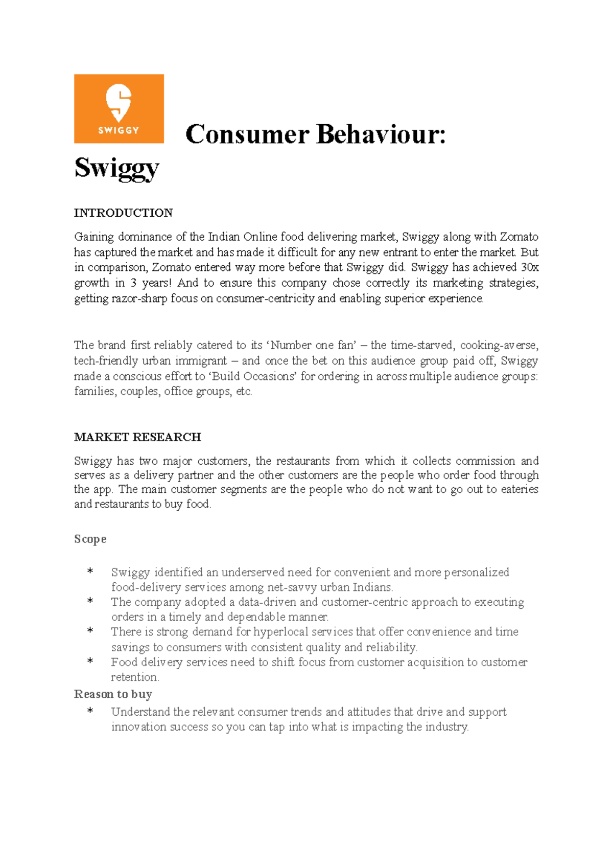 Consumer Behaviour Final swiggy - Consumer Behaviour: Swiggy ...