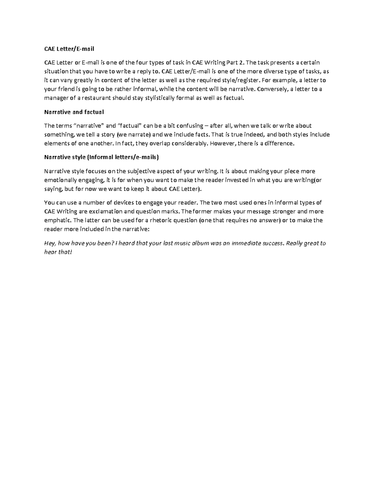 CAE Letter - CAE Letter/E-mail CAE Letter or E-mail is one of the four ...