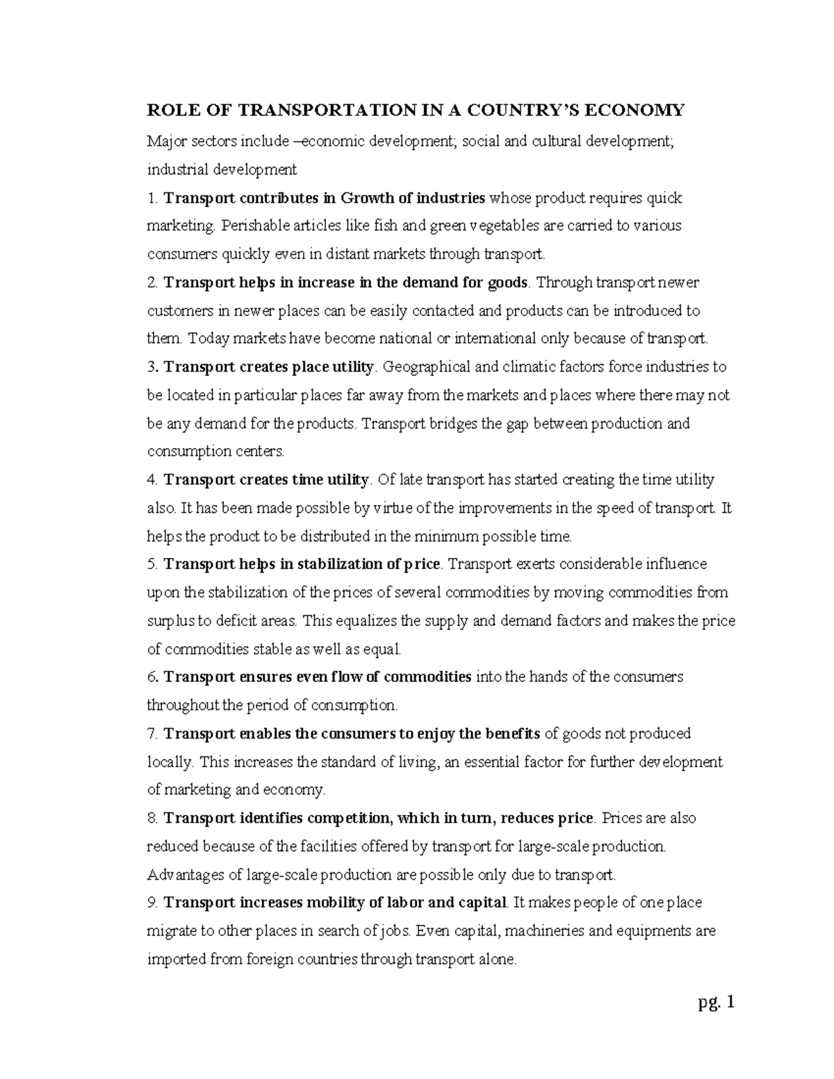 Transport Policy AND Planning 2nd - ROLE OF TRANSPORTATION IN A COUNTRY ...