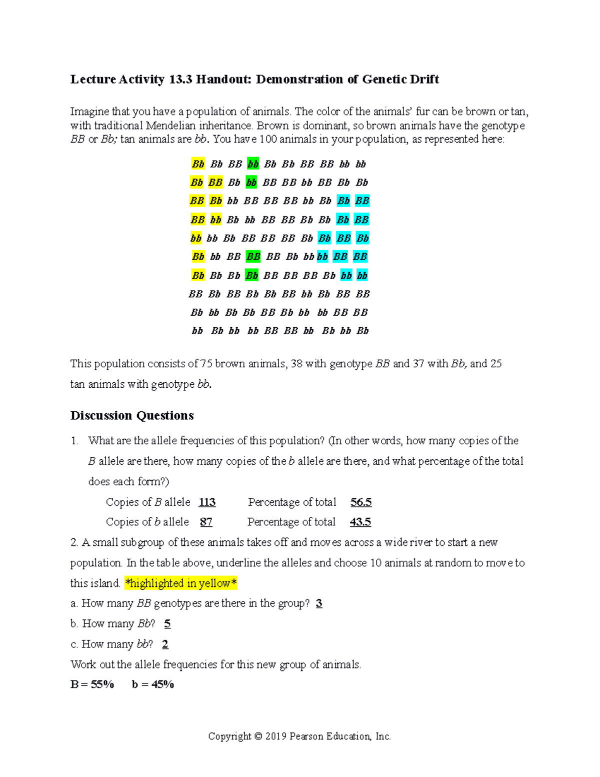 Genetic Drift Activity - Lecture Activity 13 Handout: Demonstration of ...