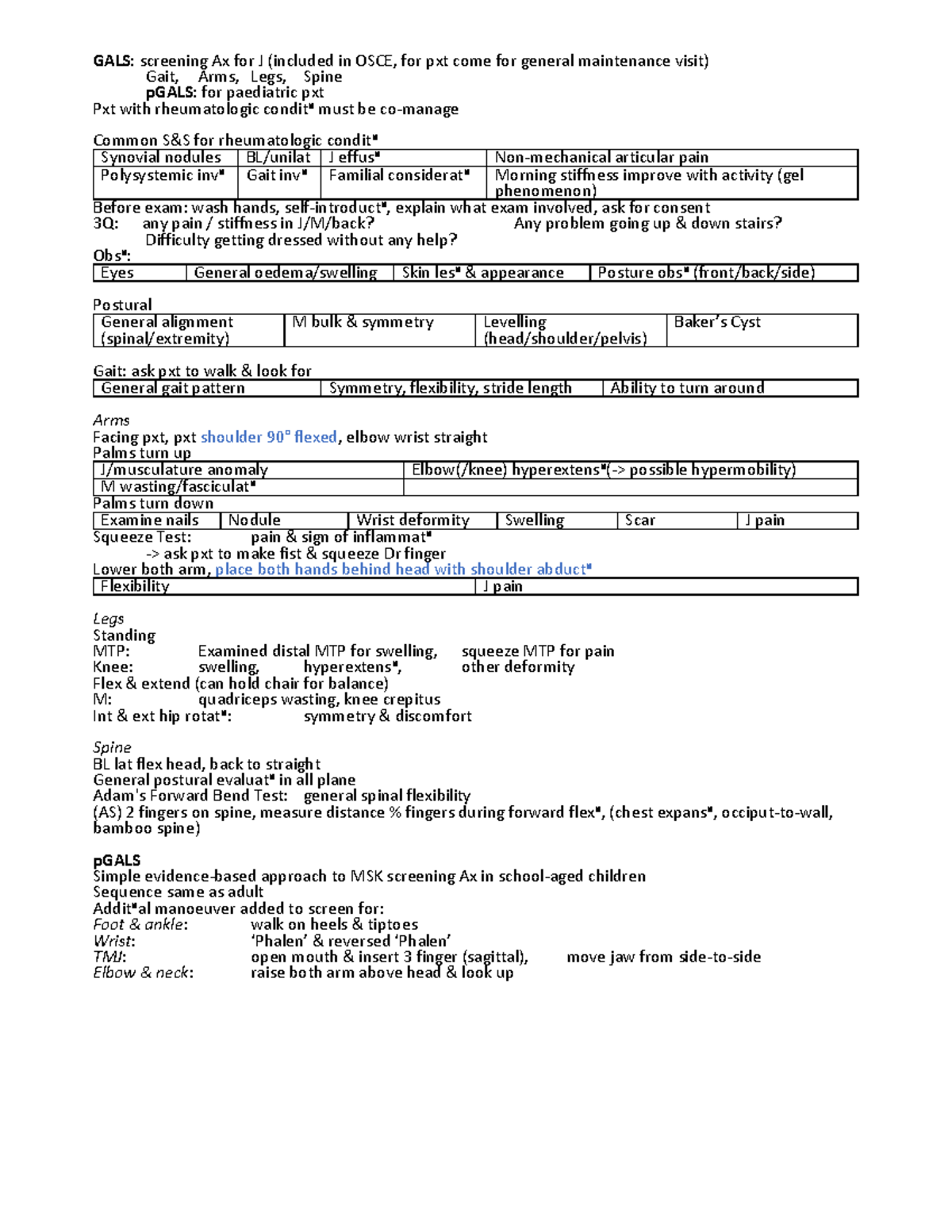 485 GALS - 485 GALS - GALS: screening Ax for J (included in OSCE, for ...
