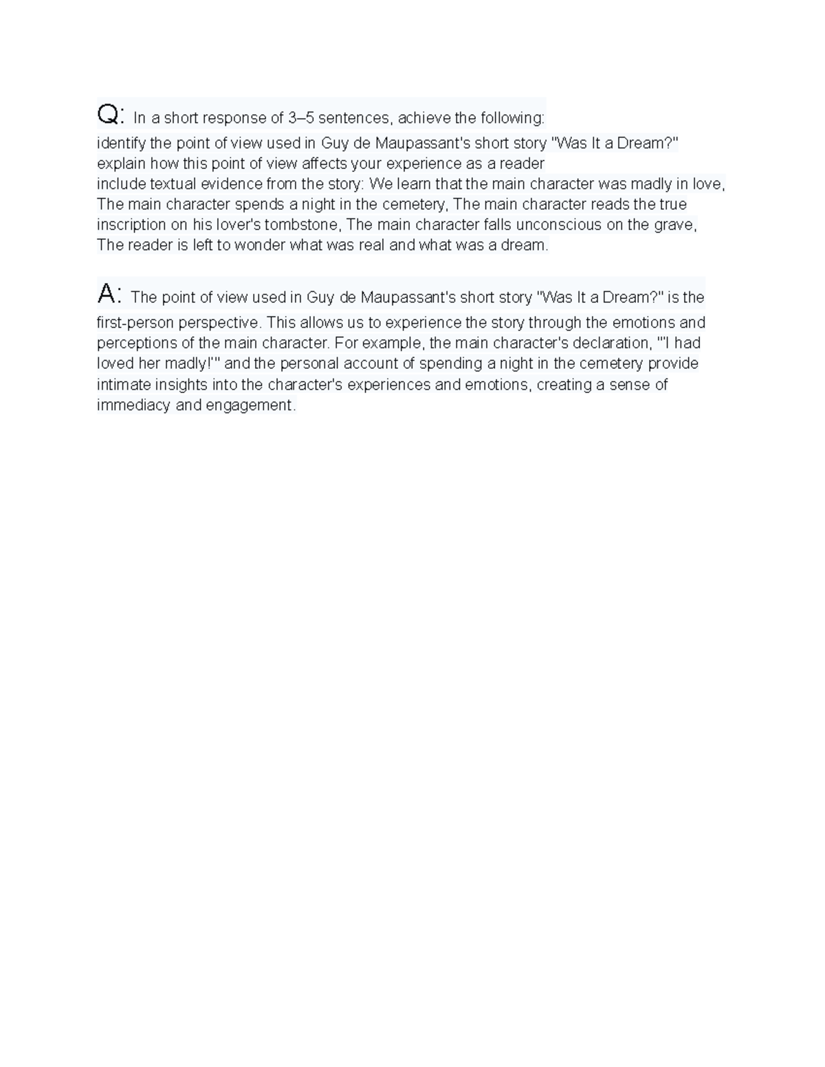 Was it a Dream - This is an FLVS practice Poem analysis question with ...