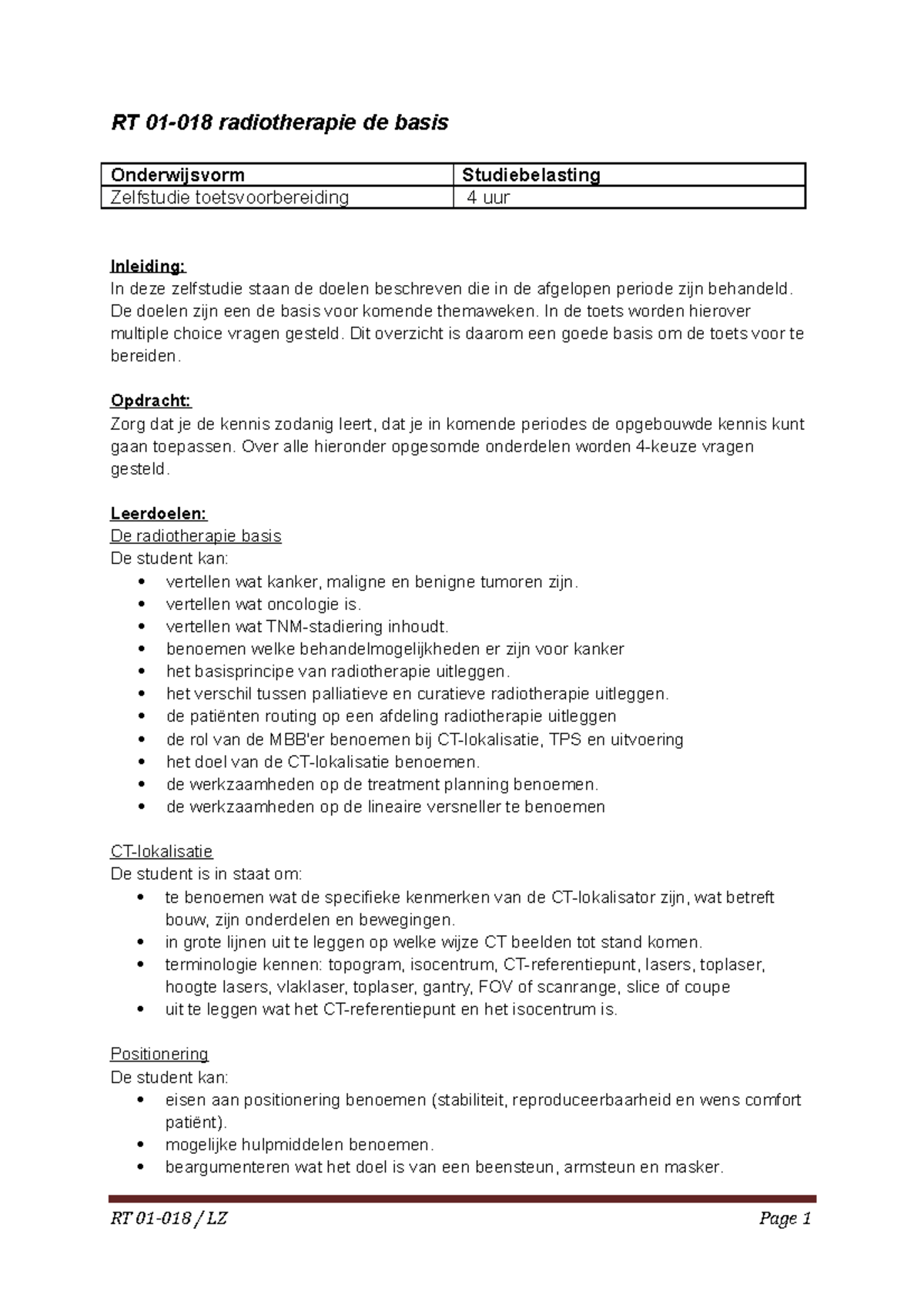 RT01-018 toetsvoorbereiding - RT 01-018 radiotherapie de basis ...