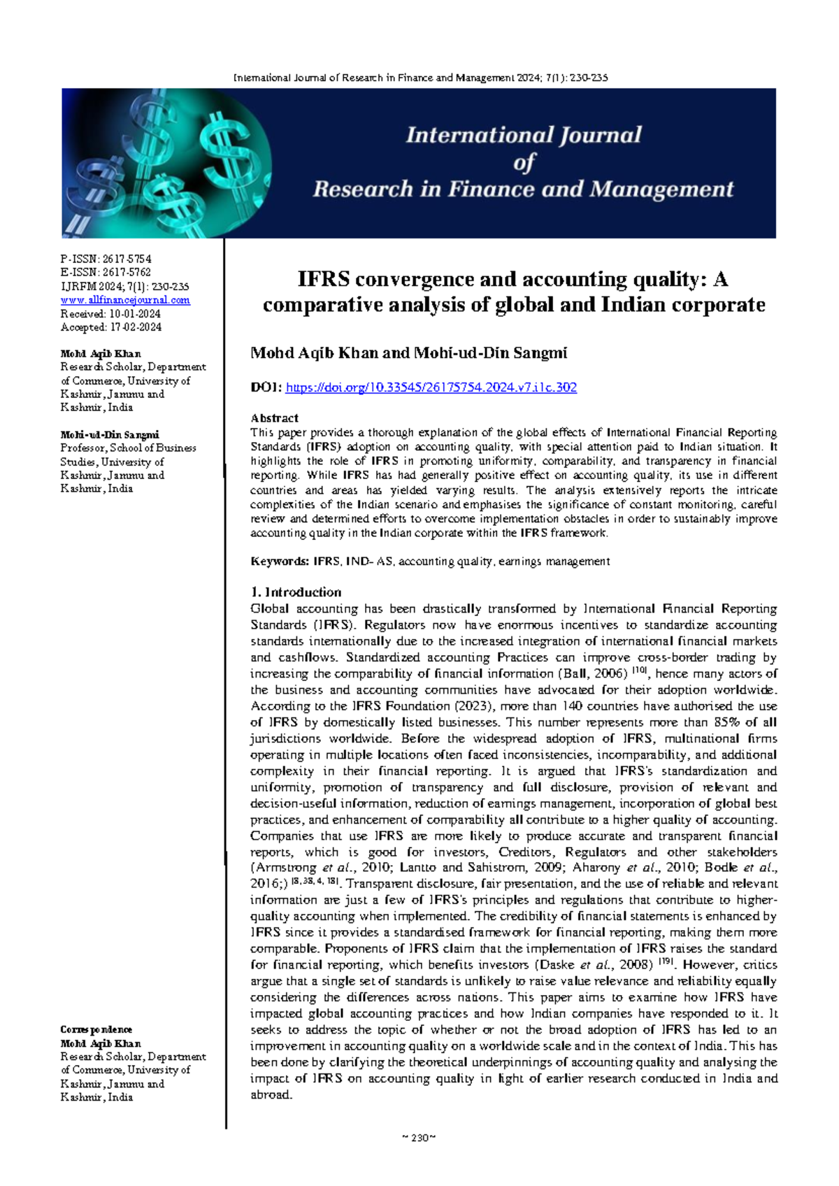 IFRS Convergence in India - International Journal of Research in ...