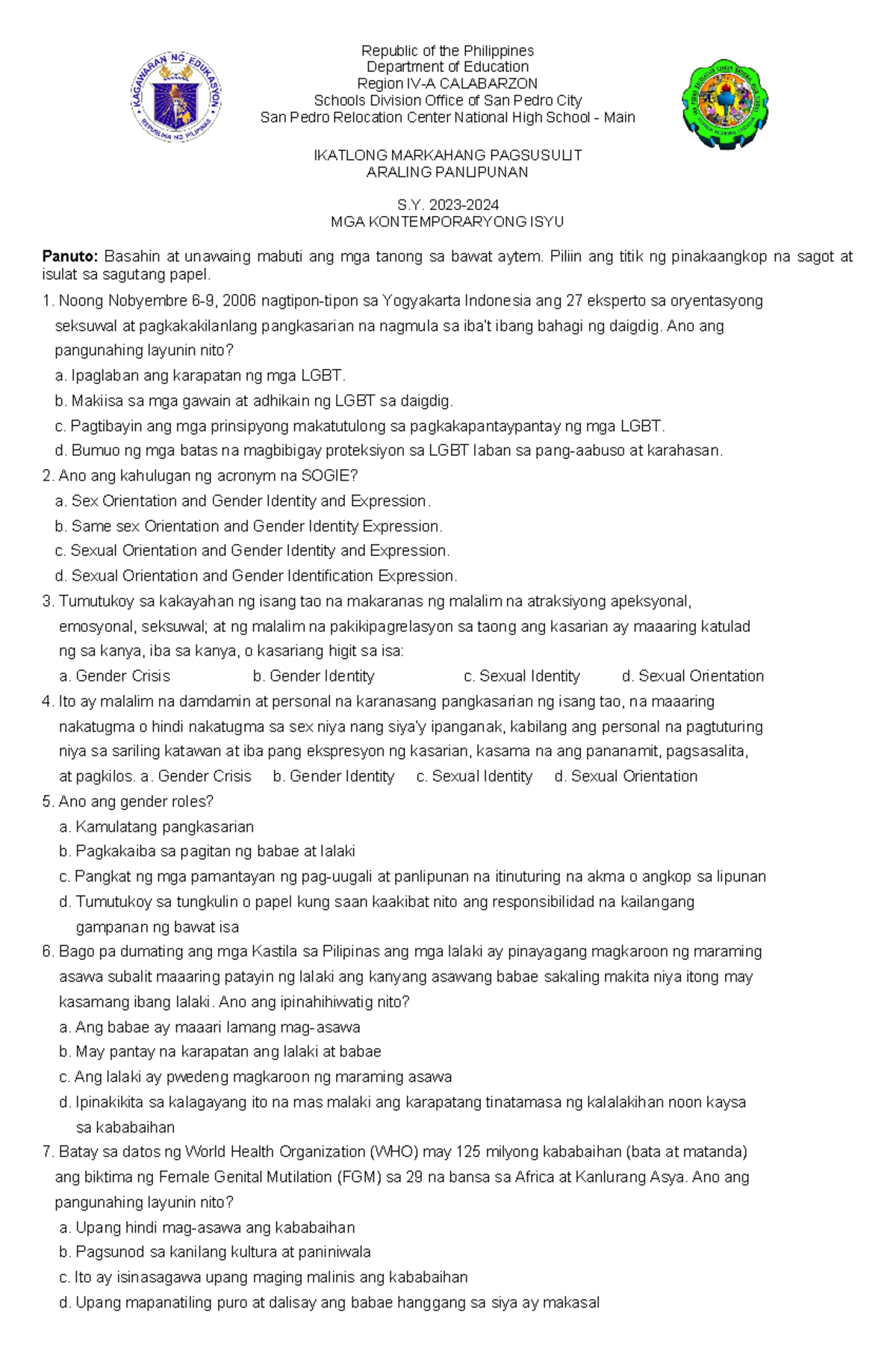 AP10 3rd periodical Test - Republic of the Philippines Department of ...