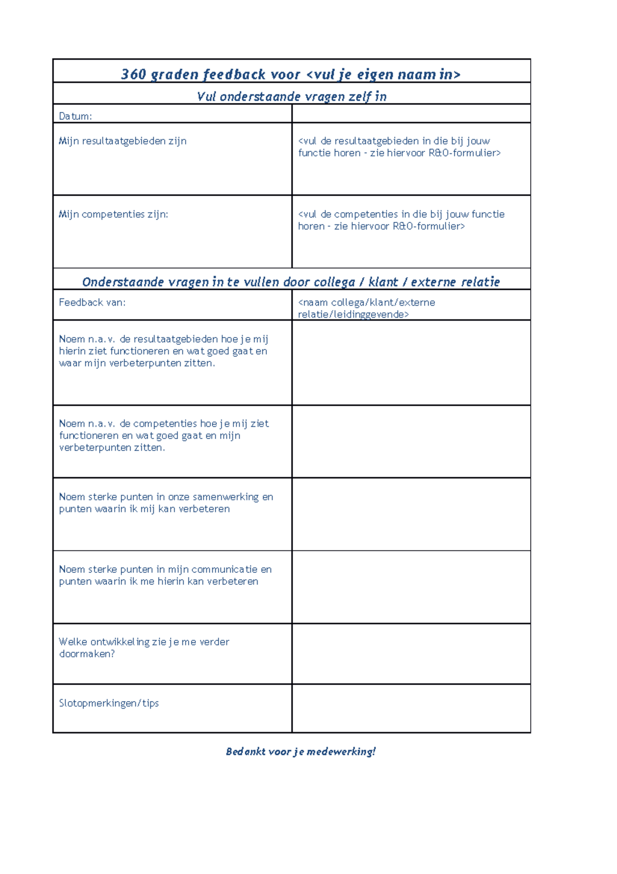 Feedbackformulier te gebruiken voor je position paper - 360 graden ...