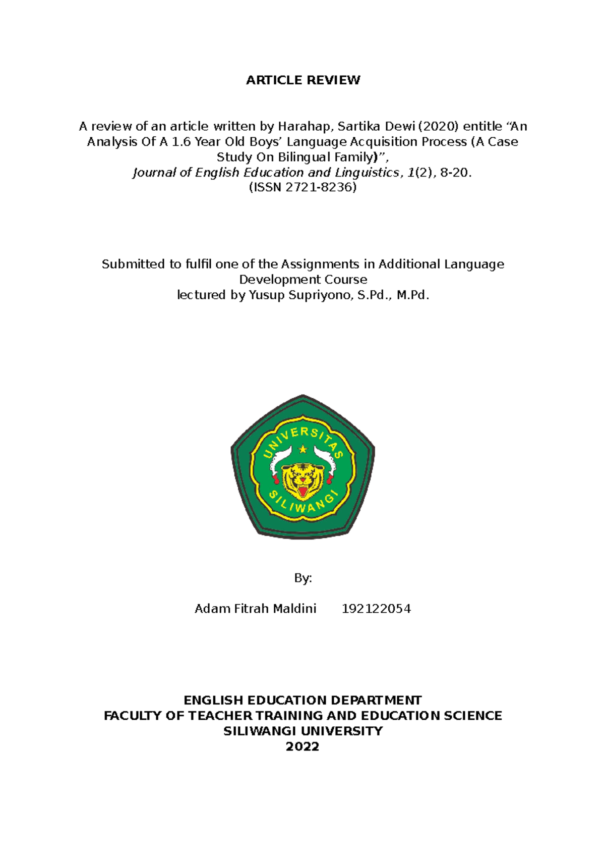 Practical Review Article - ARTICLE REVIEW A review of an article ...