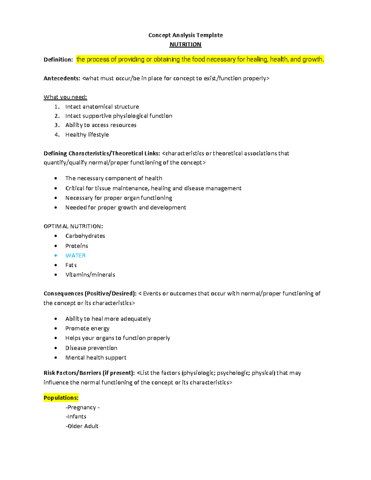 Concept Analysis Nutrition - Concept Analysis Template NUTRITION ...