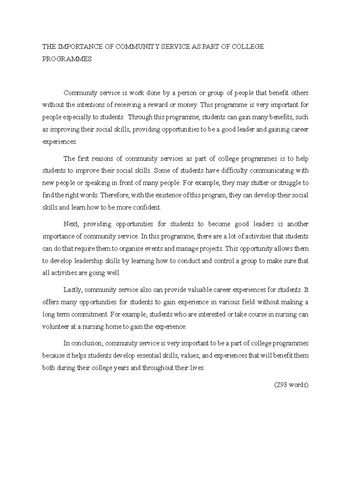 THE IMPORTANCE OF COMMUNITY SERVICE AS PART OF COLLEGE PROGRAMMES - THE ...