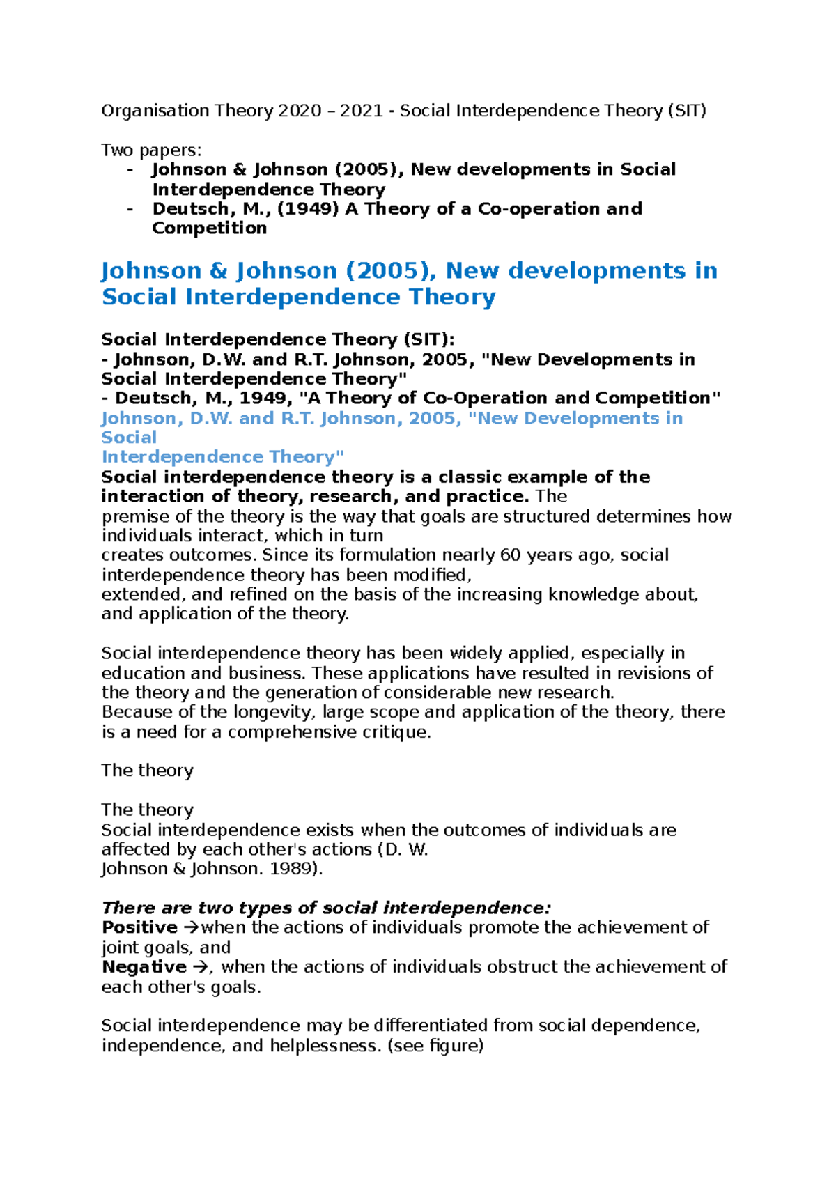 Social Interdependence Theory - , (1949) A Theory of a Co-operation and ...