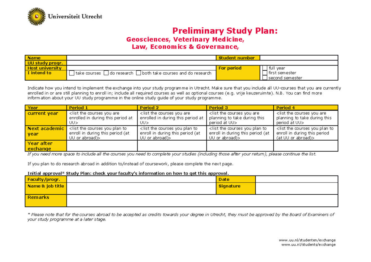Uu study plan - Preliminary Study Plan: Geosciences, Veterinary ...