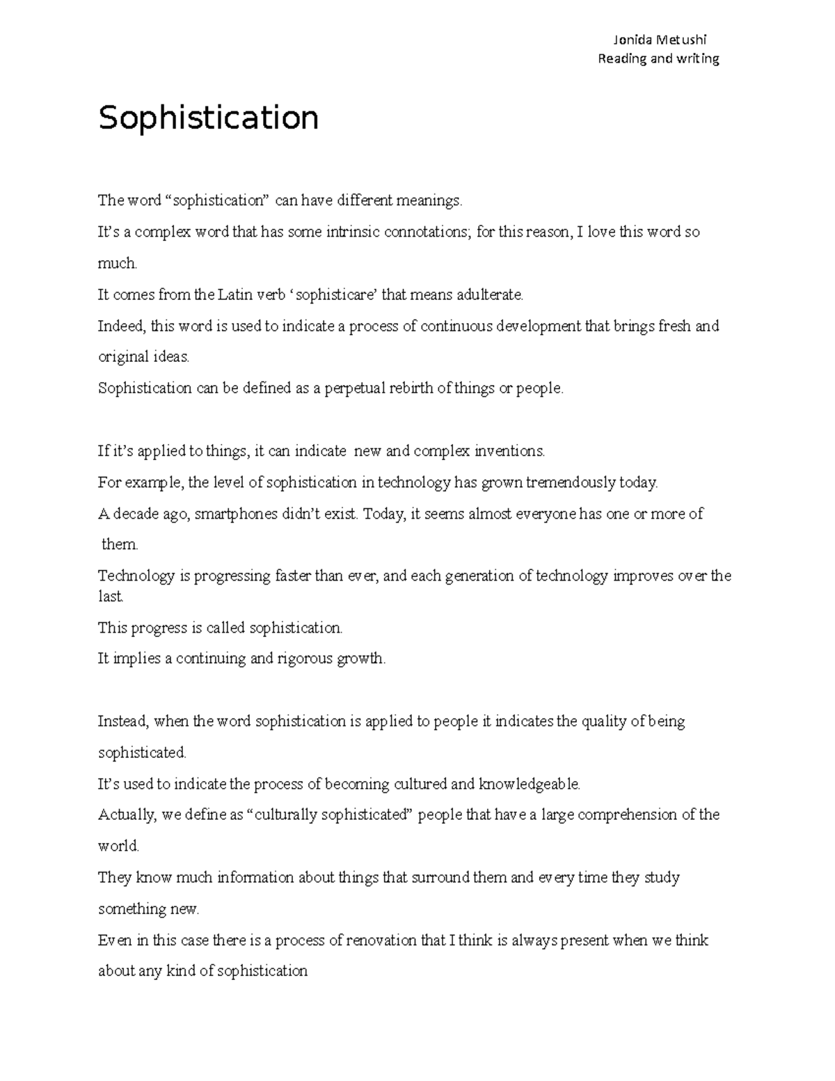 Sophistication - usefull notes - Jonida Metushi Reading and writing ...
