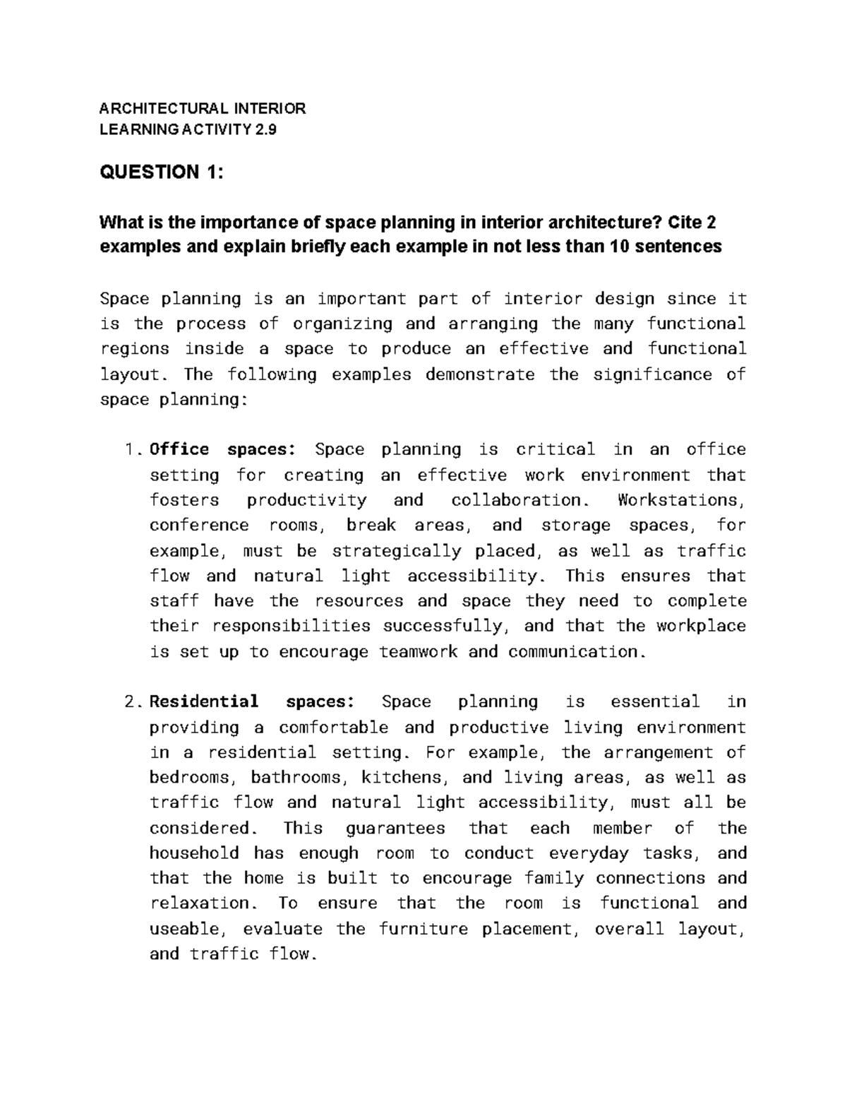 Learning Activity 2.9 Architectural Interior - ARCHITECTURAL INTERIOR ...