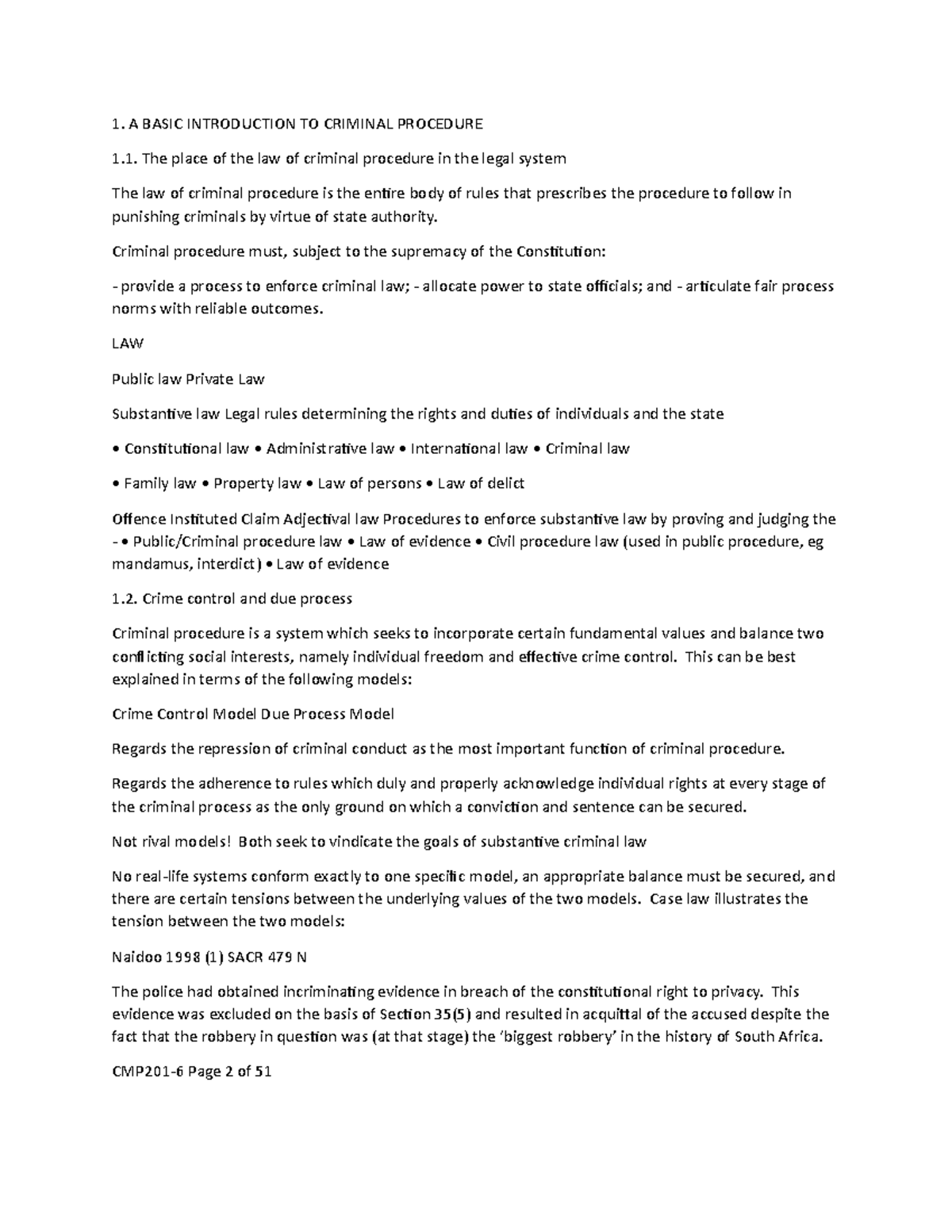 Criminal procedure - Lecture notes 1-10 - 1. A BASIC INTRODUCTION TO ...