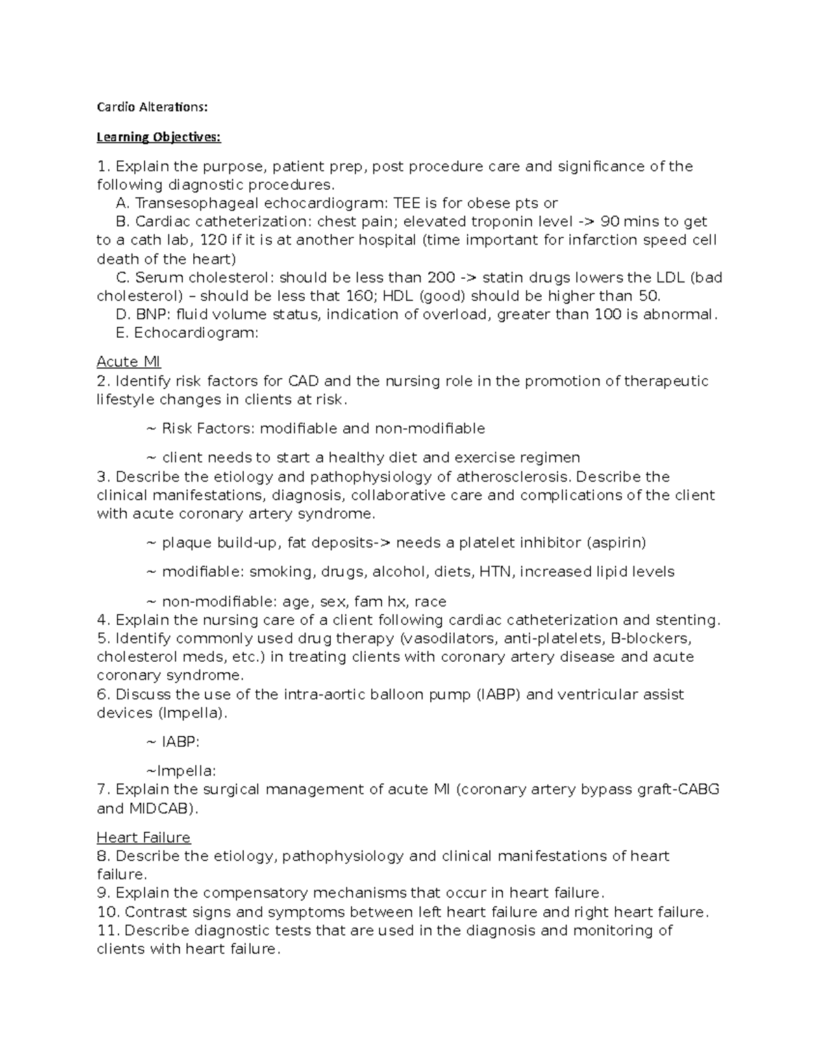 Cardio Alterations Module 3 Notes - Cardio Alterations: Learning ...
