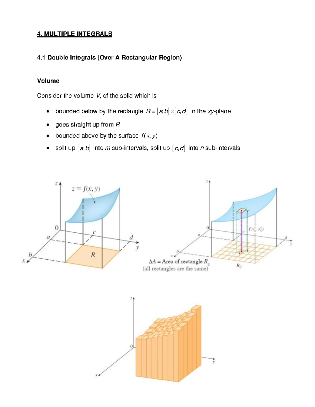 4.1 Double Integrals OVER A Rectangular Region (Dec 2022) - 4. MULTIPLE INTEGRALS 4 Double ...