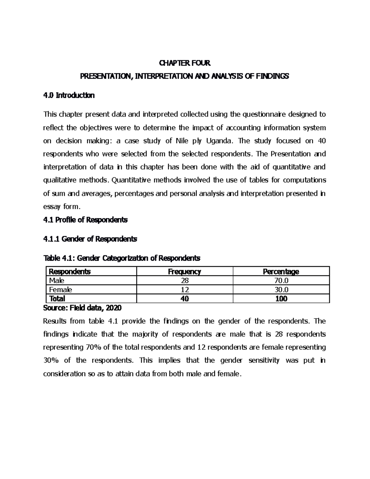 research methods - CHAPTER FOUR PRESENTATION, INTERPRETATION AND ...