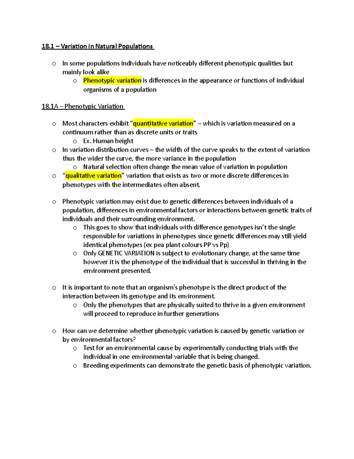 Cycle 6 Notes - 18 – Variation in Natural Populations o In some ...