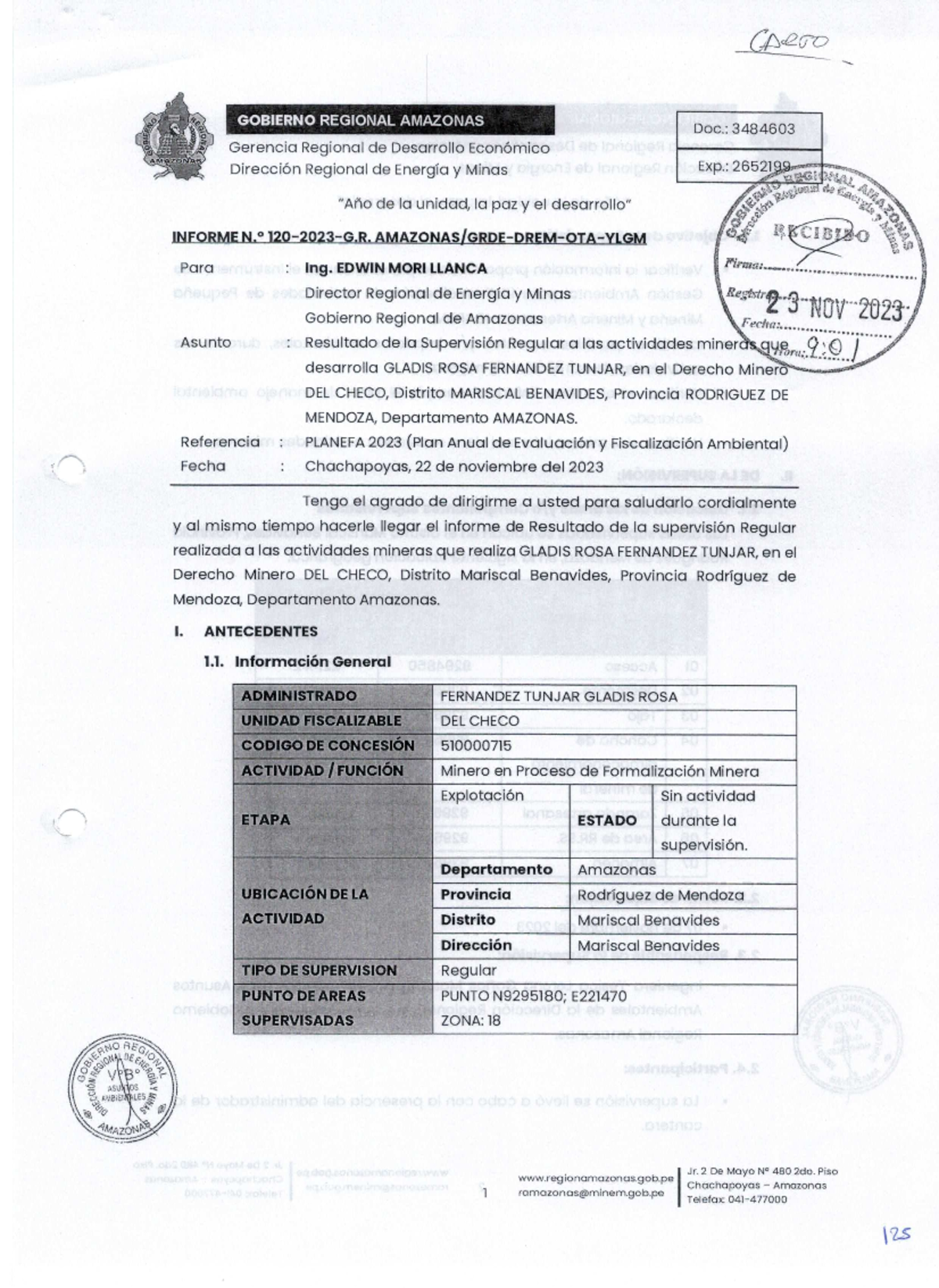 Informe 120-DREM - CARTO GOBIERNO REGIONAL AMAZONAS Doc.: 3484603 ...