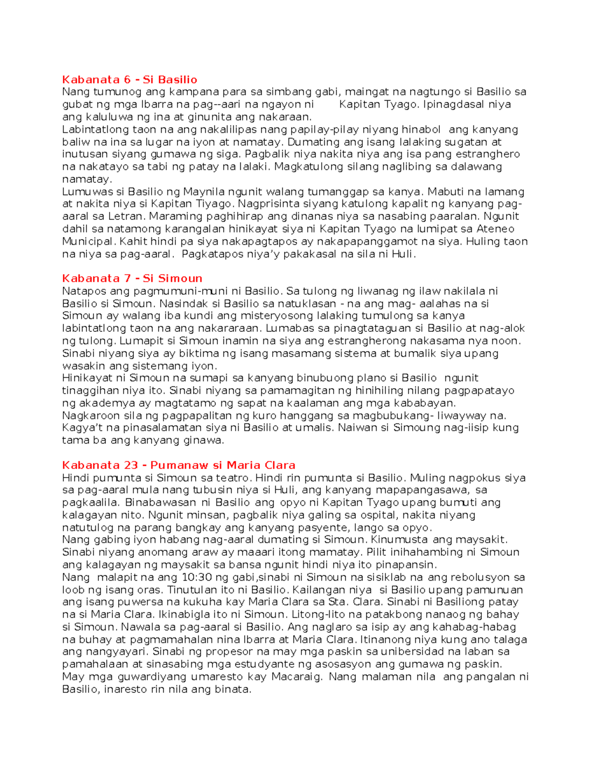 Filipino 10 module 1 2 - Kabanata 6 - Si Basilio Nang tumunog ang ...
