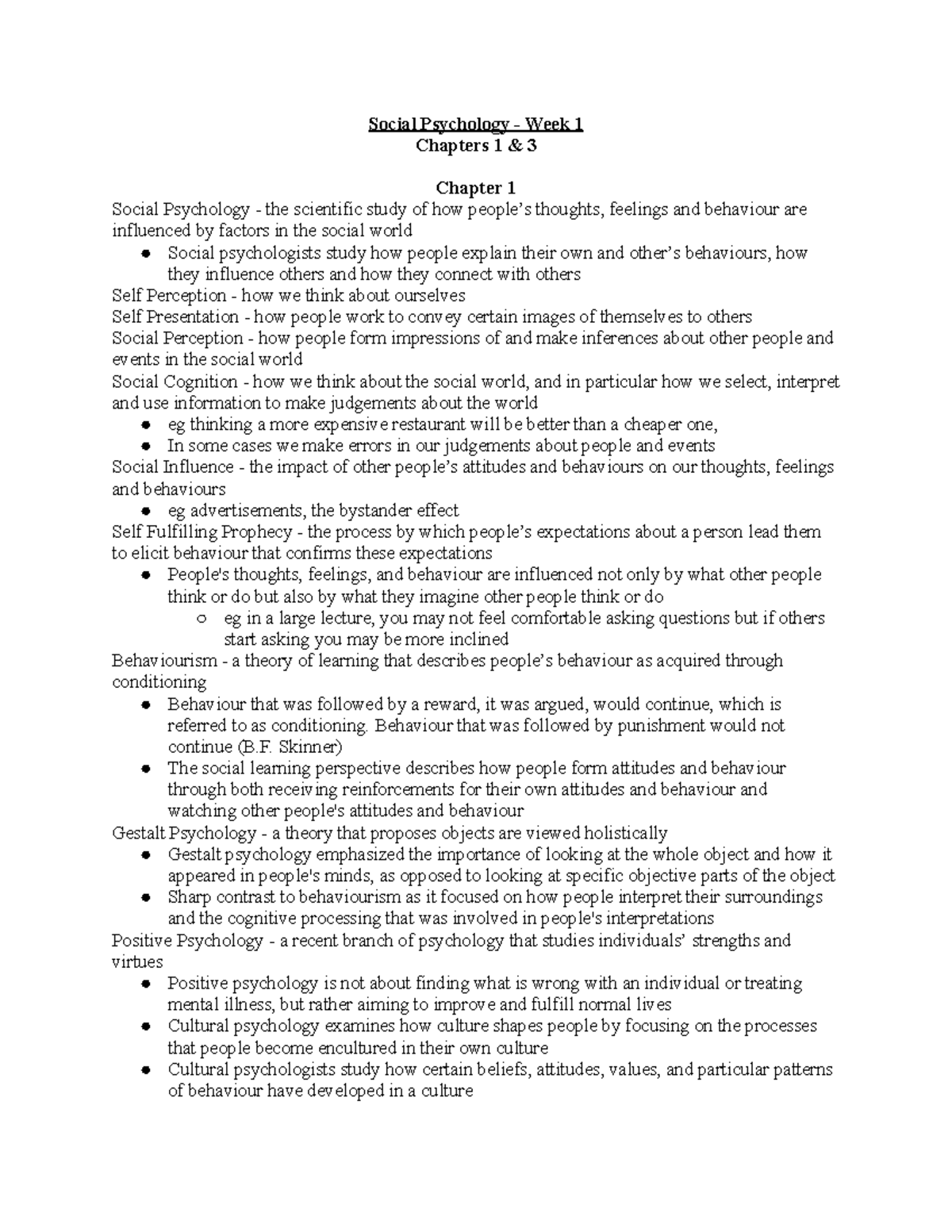 Social Psychology - Textbook Notes - Social Psychology - Week 1 ...
