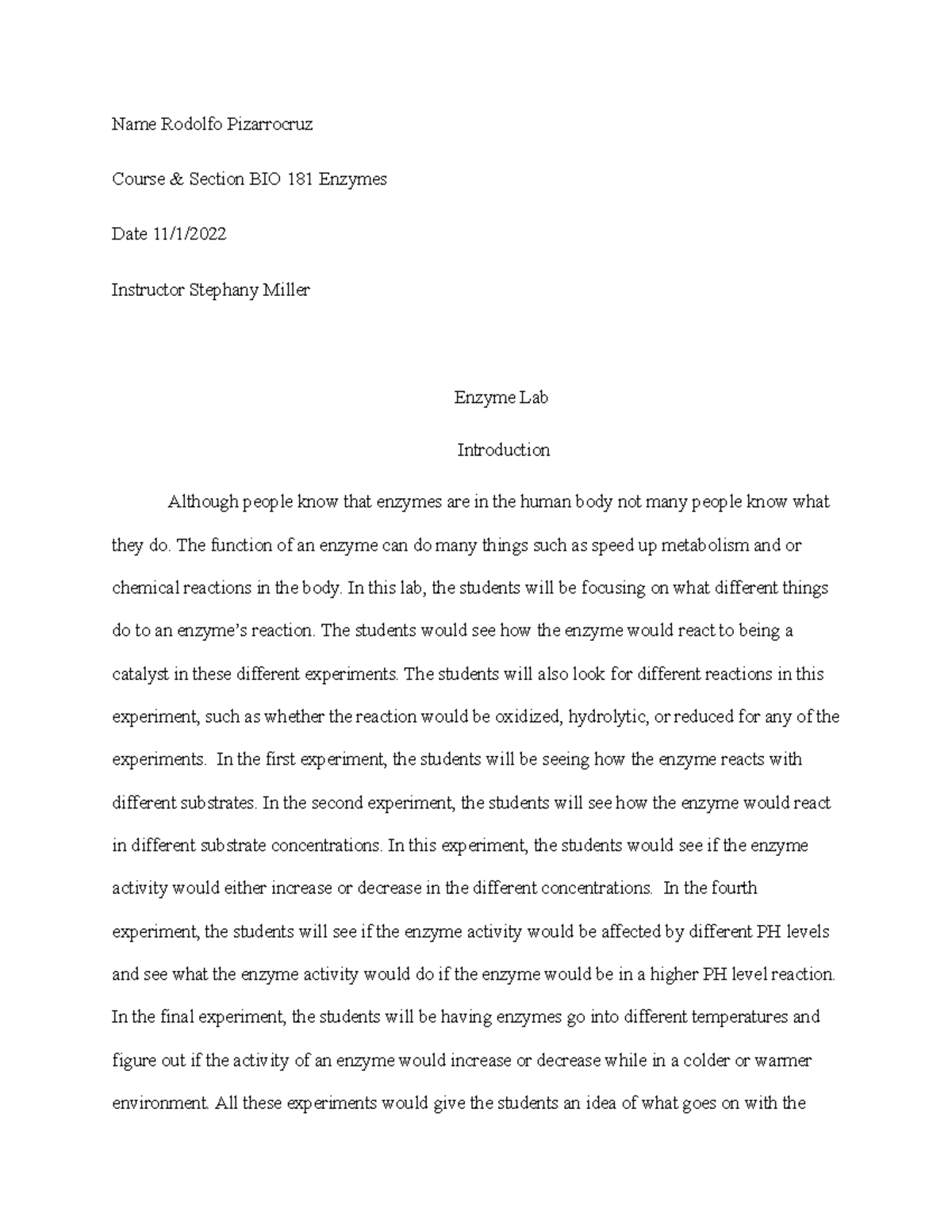 BIO 181 Lab Report Template Cell Membrane Example S22 (1) - Name ...
