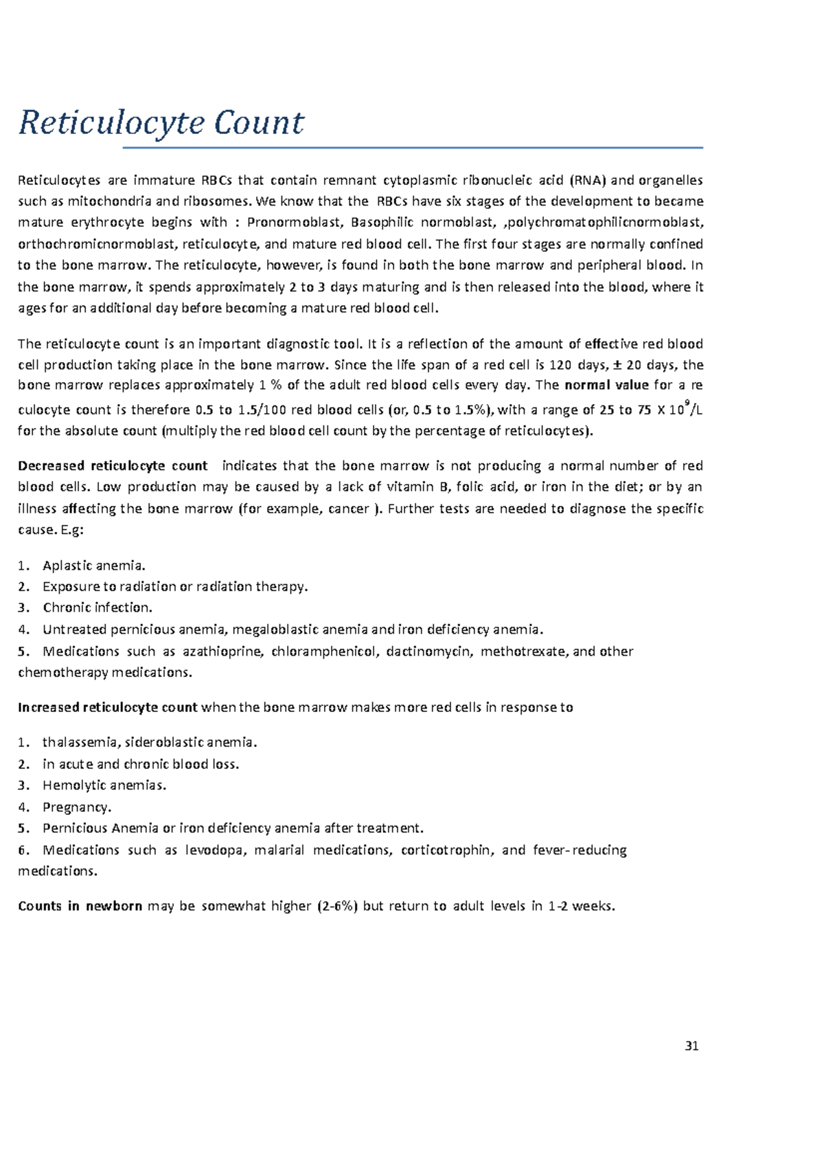 Reticulocyte Count - practicum materials - clinical medicine - Studocu