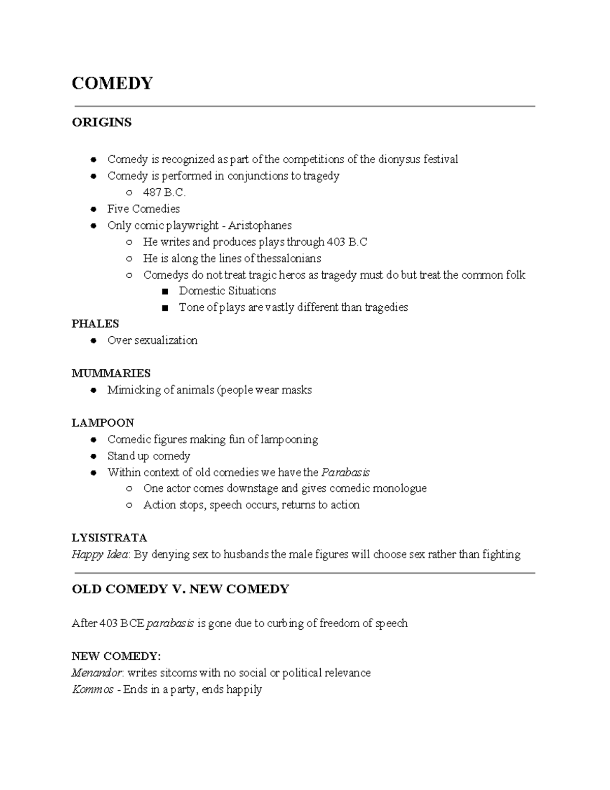 THE HIS Midterm - Complied semester notes for study guide - COMEDY ...