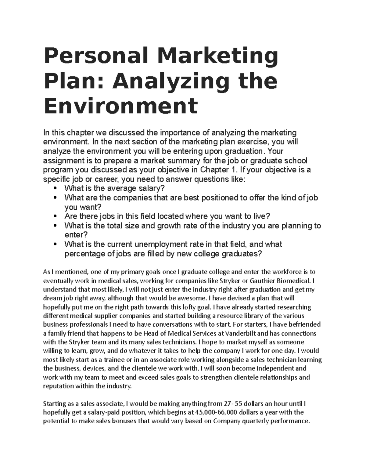 Personal Marketing Plan Chapter 3 Application - Personal Marketing Plan ...